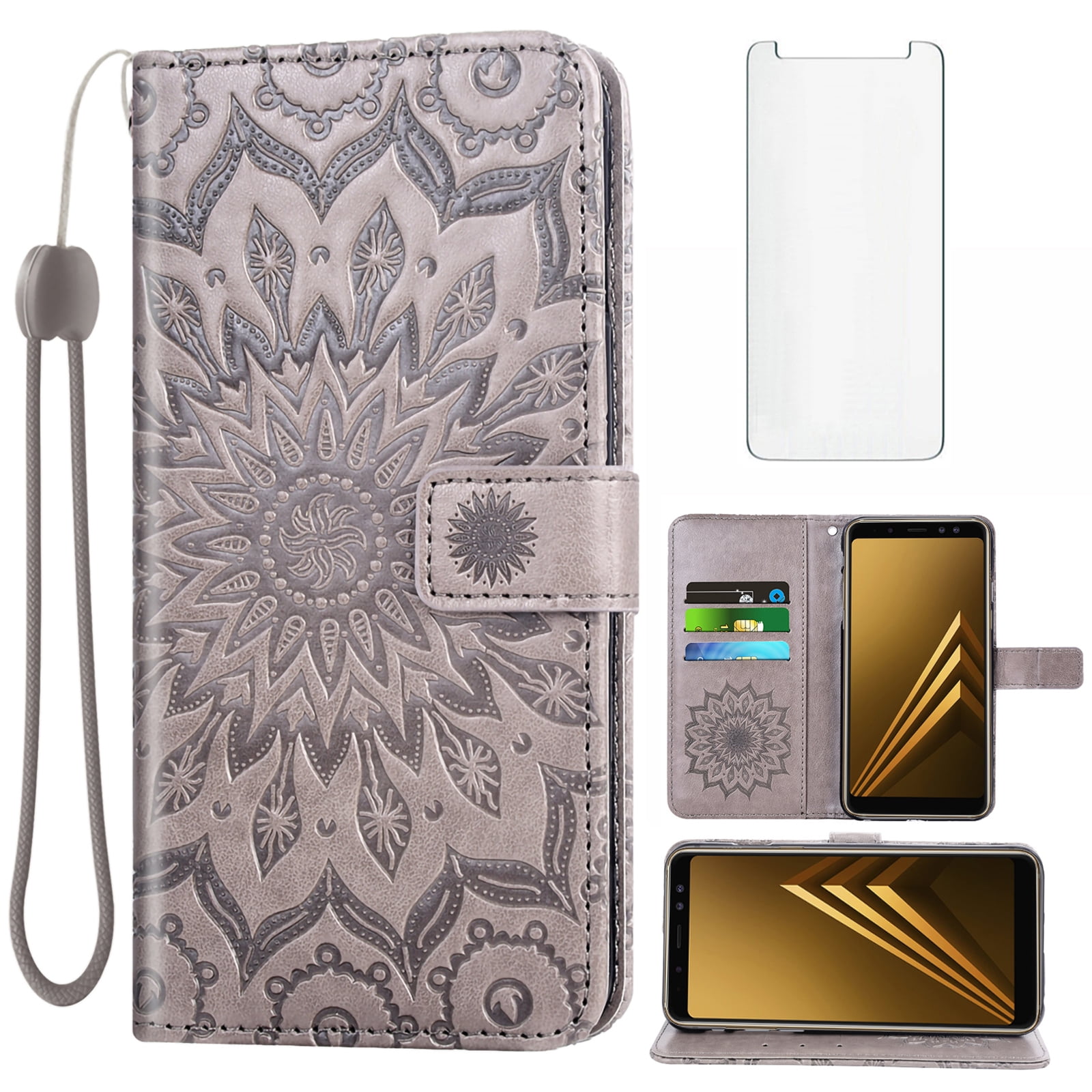 Compatible with Samsung Galaxy A8 2018 Wallet Phone Case and Tempered ...