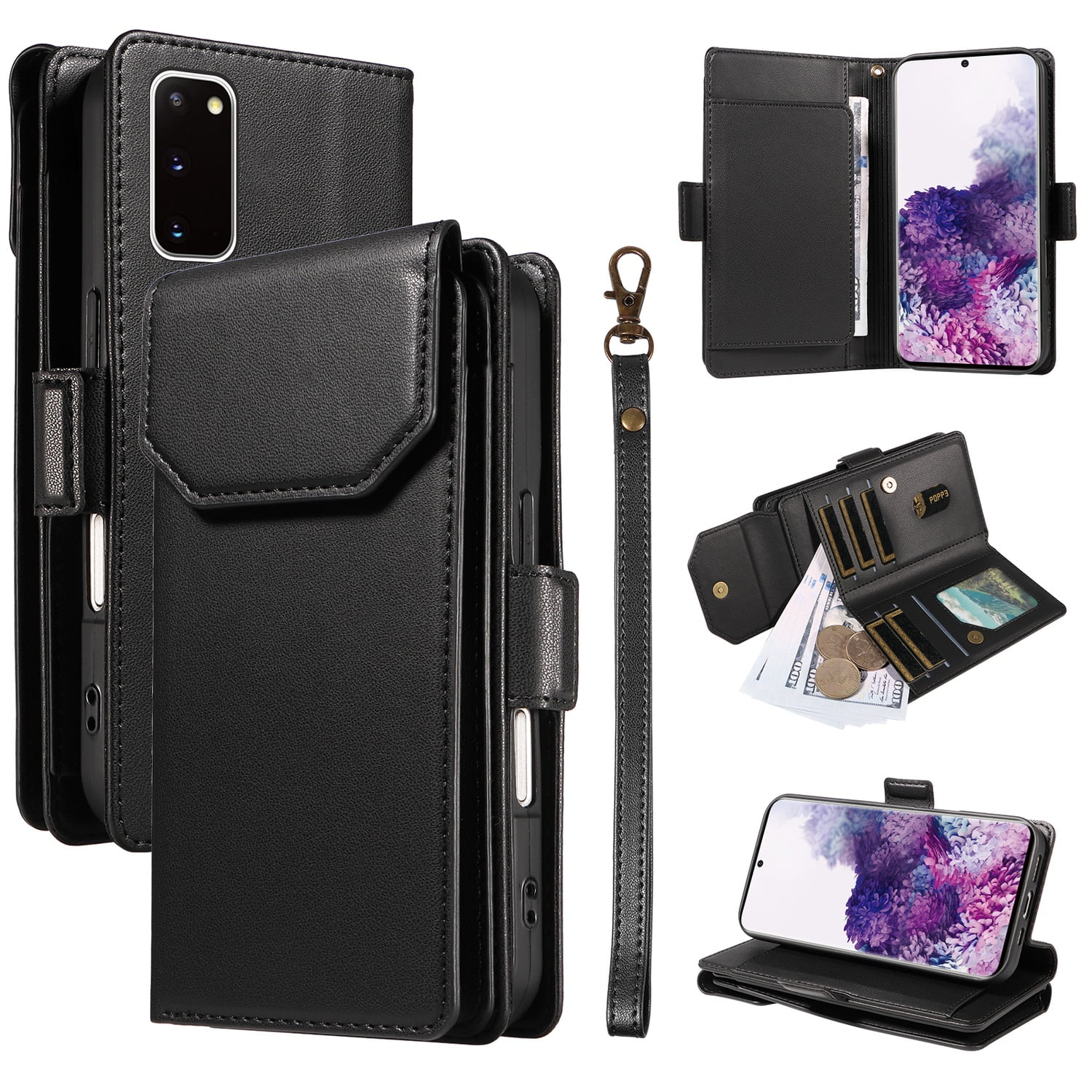 Compatible with Samsung Galaxy S20 Case Wallet with Strap RFID Blocking Card Holder ...