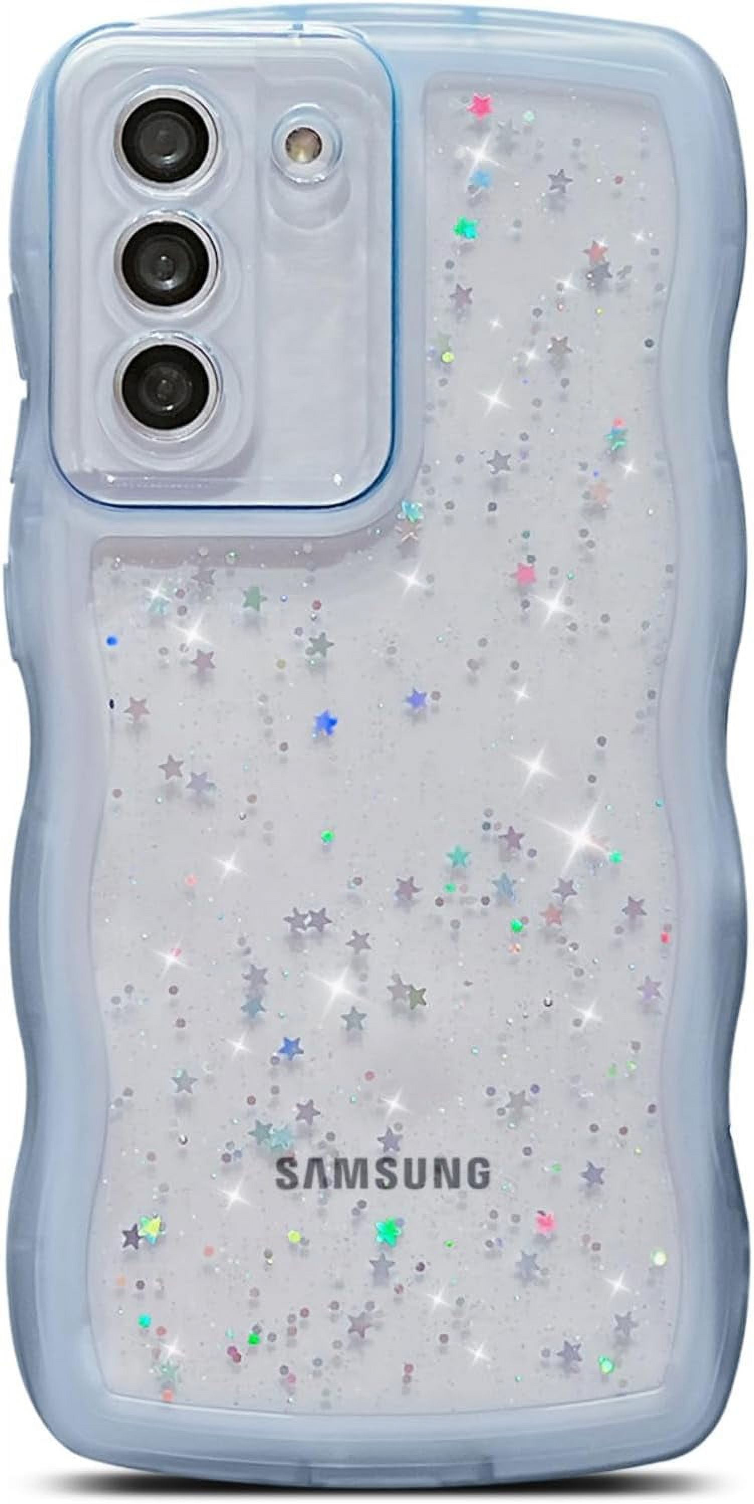 Compatible with Samsung Galaxy S21 Case, Glitter Clear Bling Star Transparent Matte Cute Curly ...