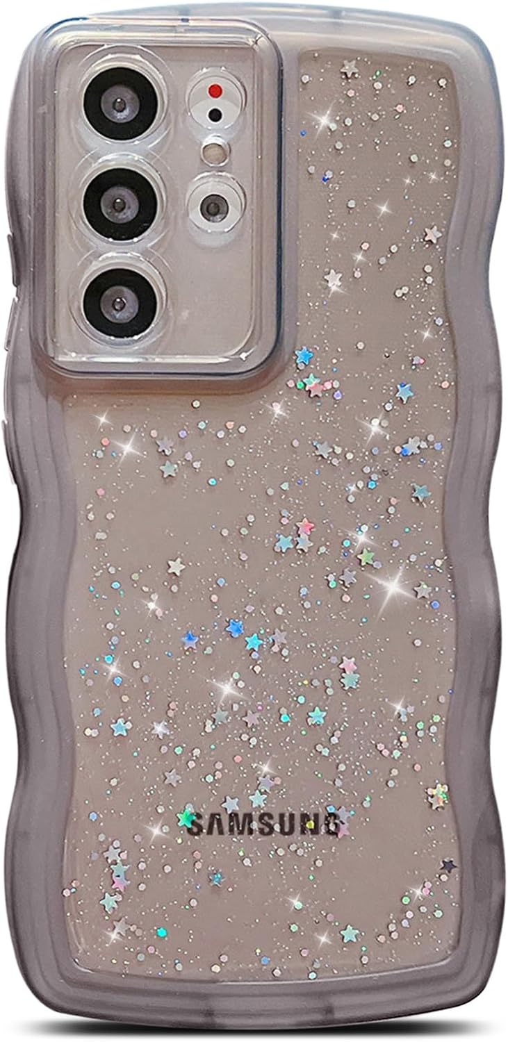 Compatible with Samsung Galaxy S21 Ultra Case 6.8",Glitter Clear Bling Star Transparent Matte ...
