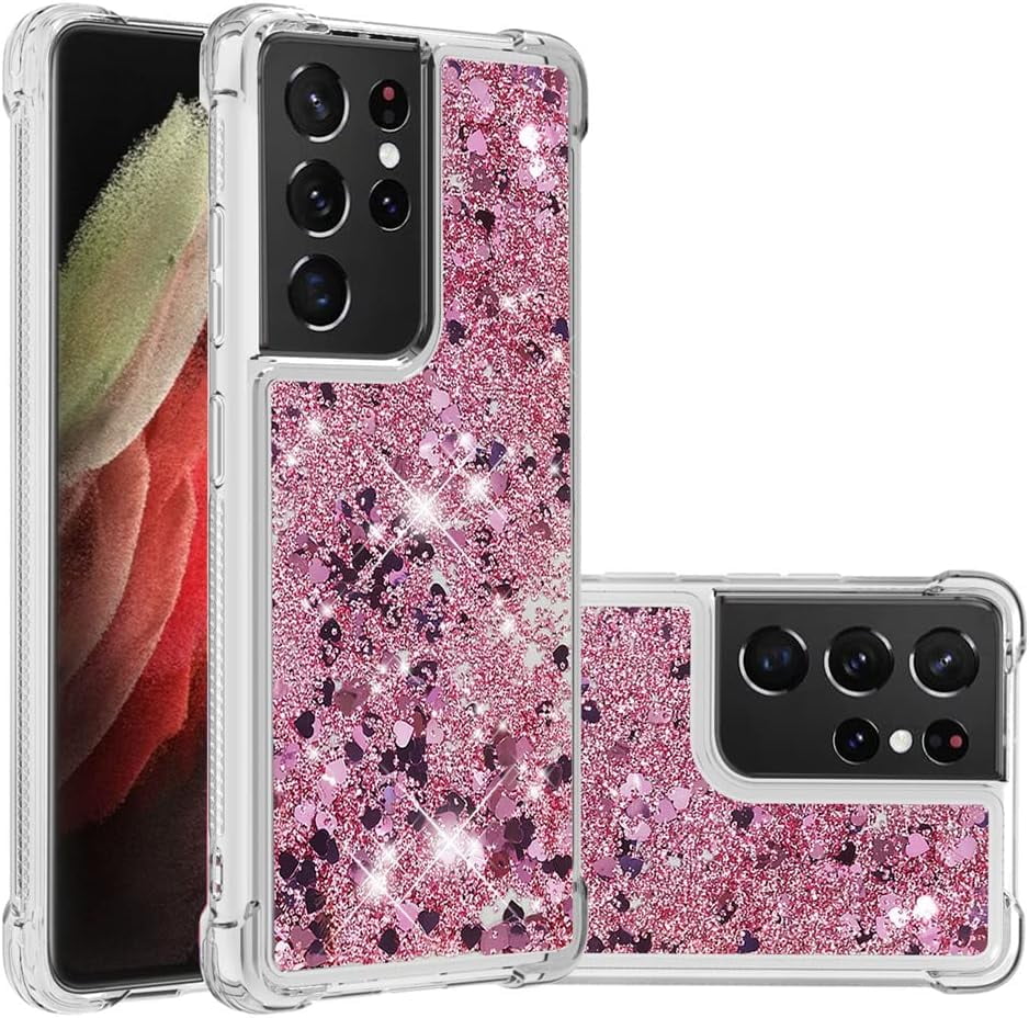 Compatible with Samsung Galaxy S21 Ultra Case Glitter Liquid Cute Clear Phone Case Floating ...