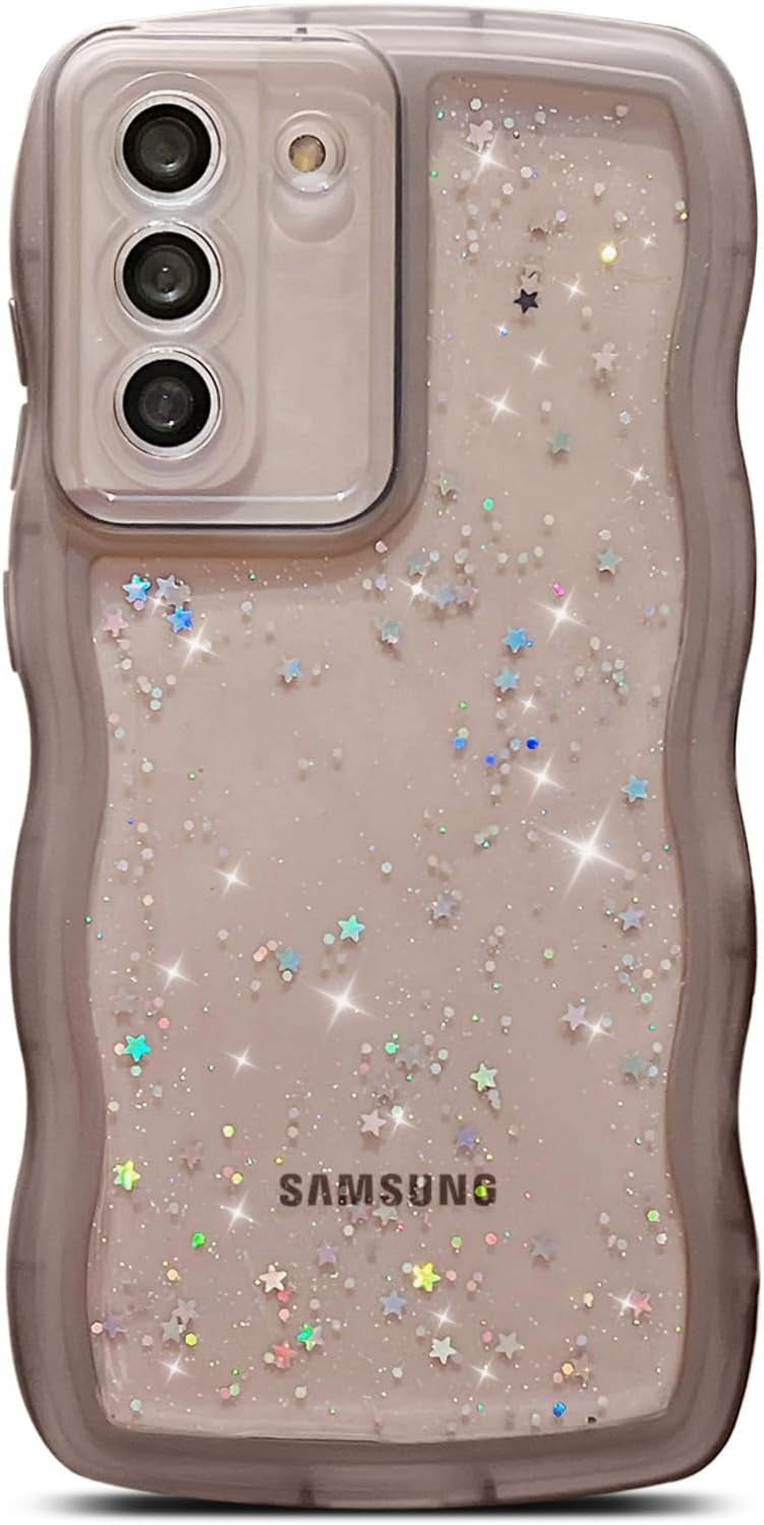 Compatible with Samsung Galaxy S22 Case, Glitter Clear Bling Star Transparent Matte Cute Curly ...