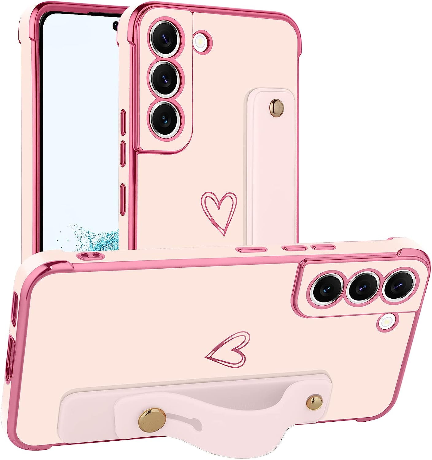 Compatible with Samsung Galaxy S22 Plus Case with Finger Strap Luxury Cute Heart Plating Phone ...