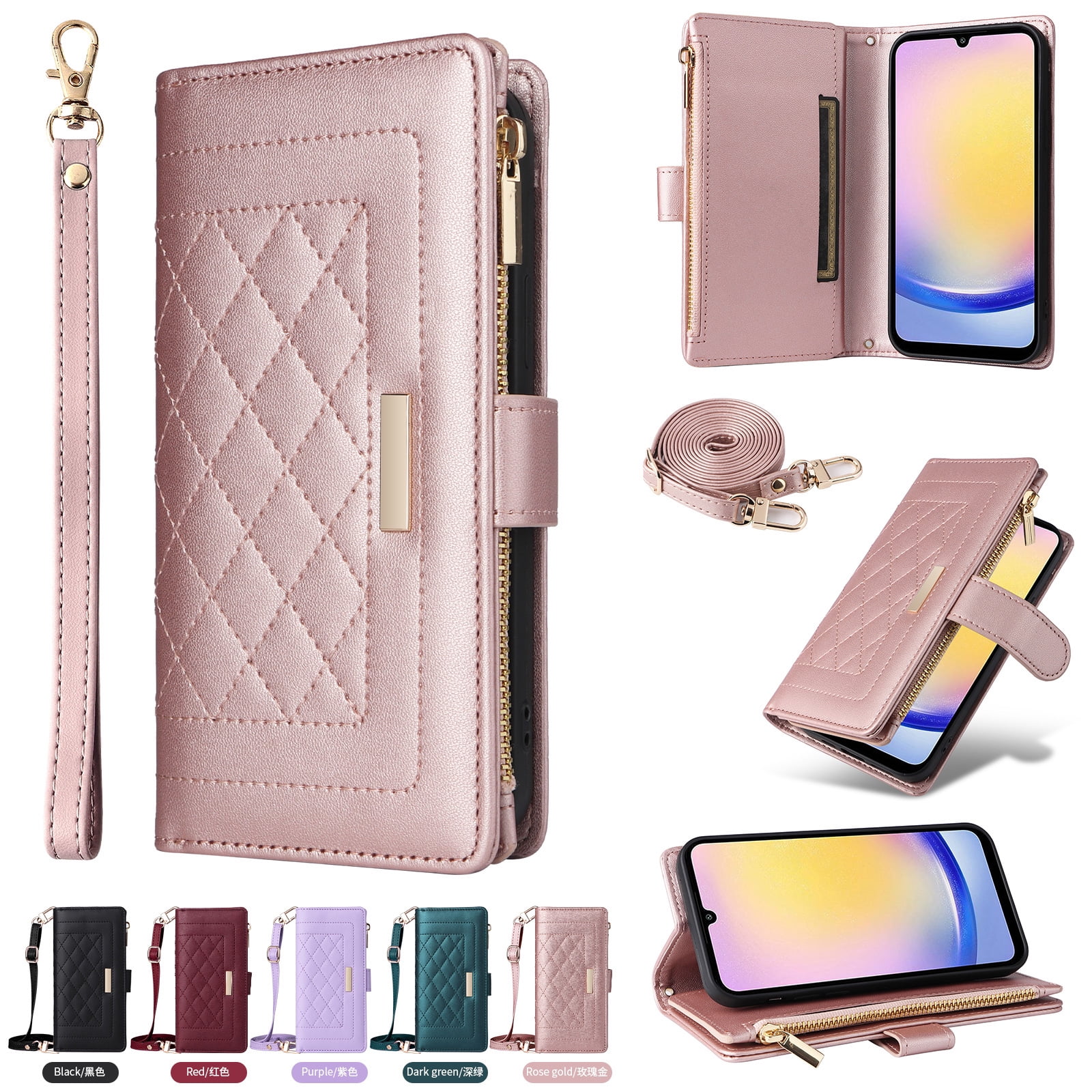 Compatible with Samsung Galaxy S22 Plus case Wallet Crossbody & Wrist Strap with Card Holder ...