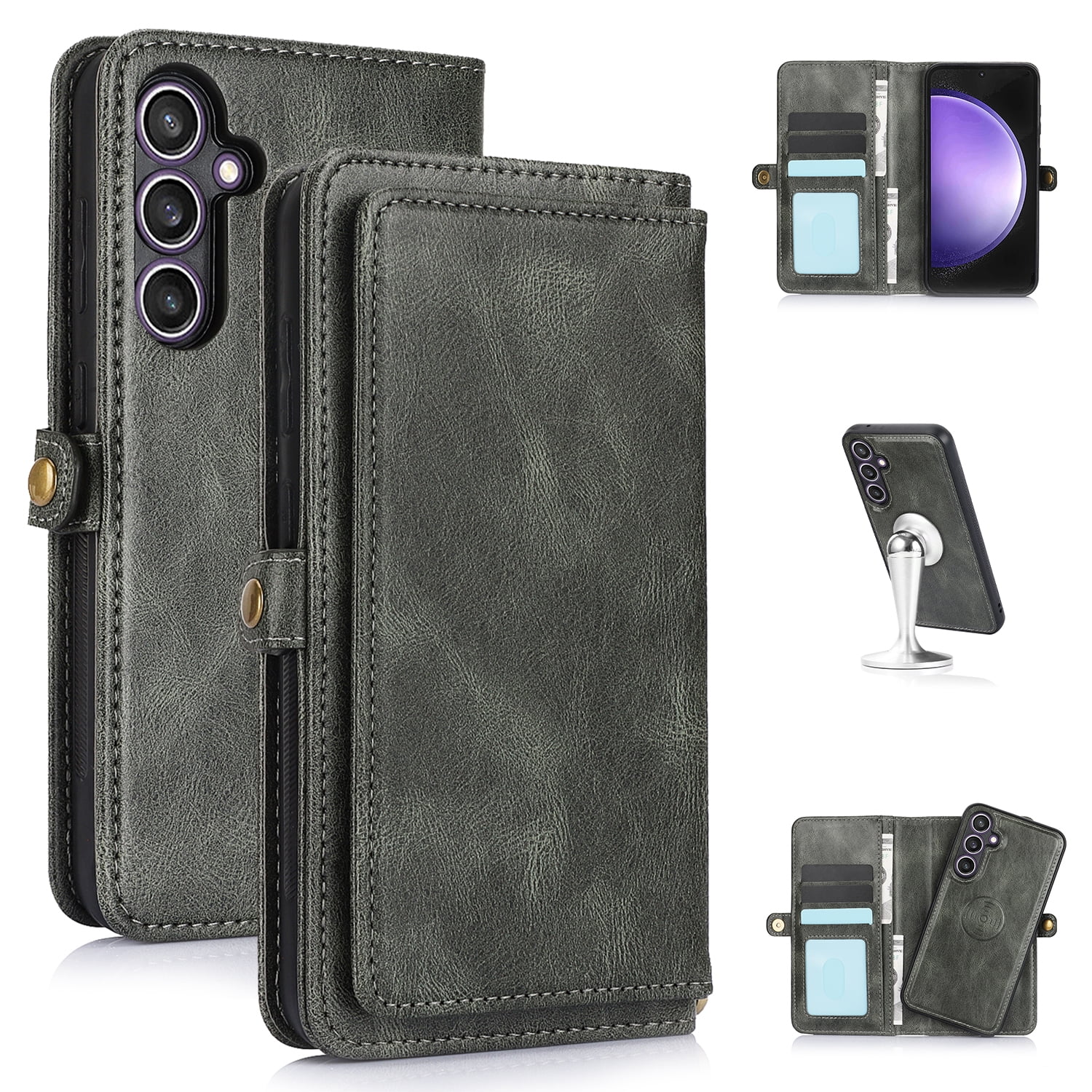 Compatible with Samsung Galaxy S23 Plus Detachable Wallet Case, Premium PU Leather Zipper Folio ...