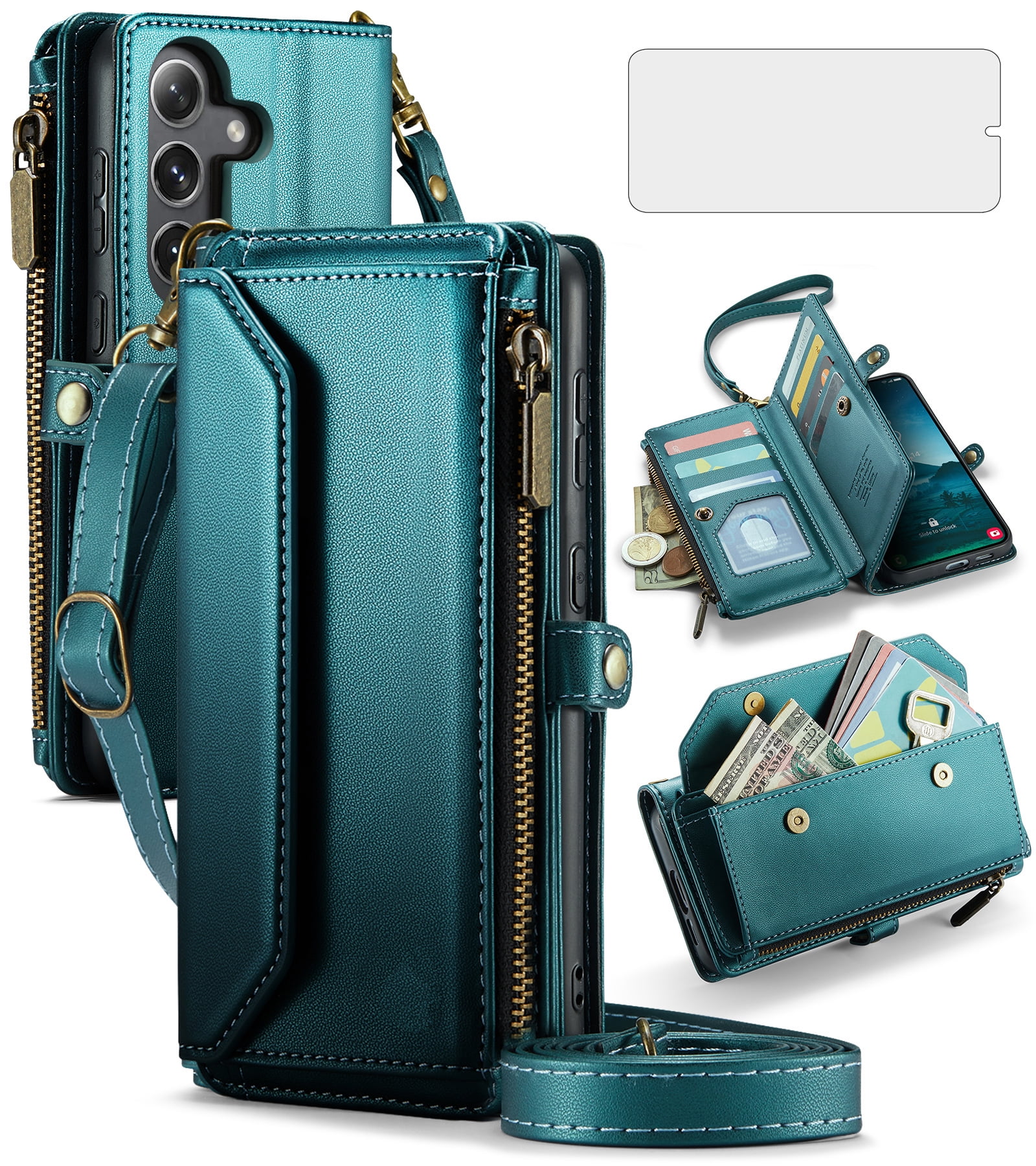Compatible with Samsung Galaxy S25 5G Zipper Wallet Phone Case Tempered ...