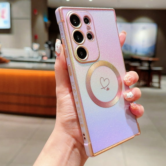 Compatible with Samsung Galaxy S25 Magnetic Glitter Case, Luxury Love ...