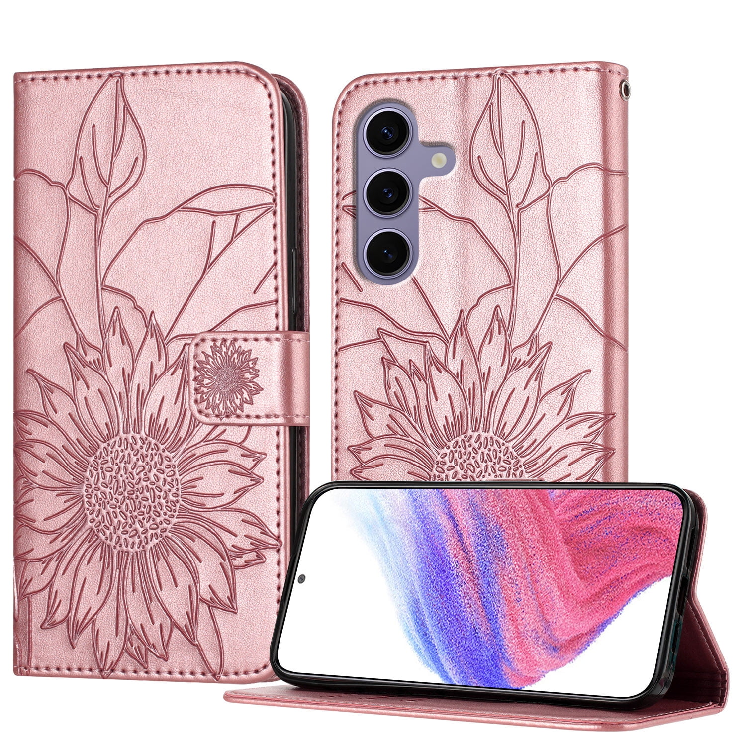 Compatible with Samsung Galaxy S25 Wallet Case,Sunflower Emboss PU ...