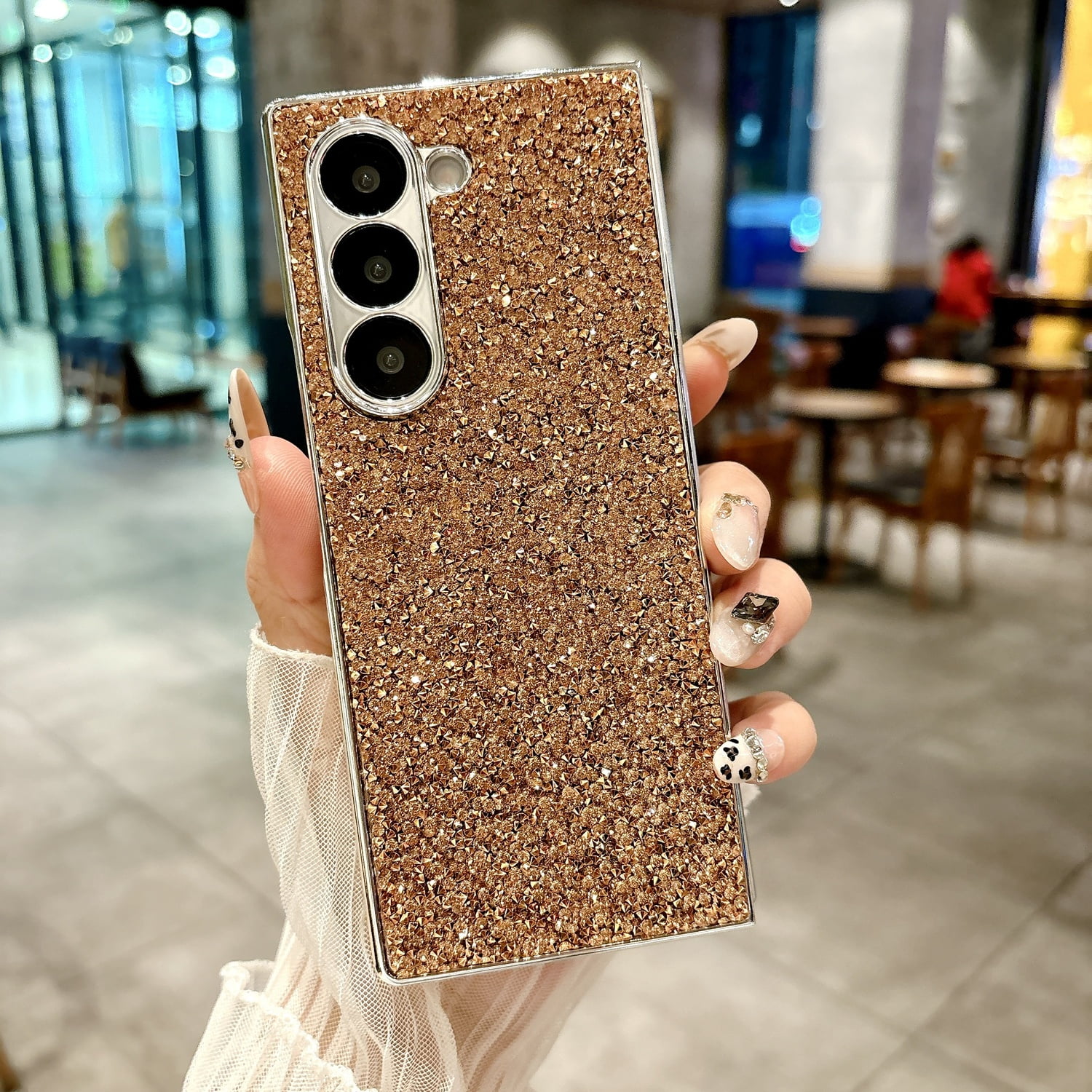 Compatible with Samsung Galaxy Z Fold 6 Phone Case,for Women Girls Bling Diamond Design,Cute ...