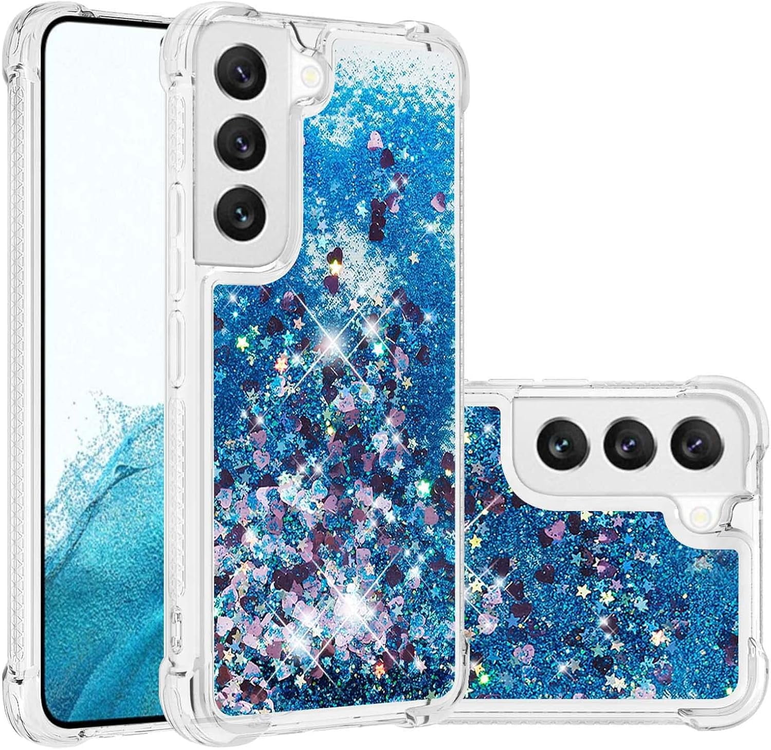 Compatible with Samsung S22+ Plus Case, Bling Glitter Liquid Clear Case Floating Quicksand ...