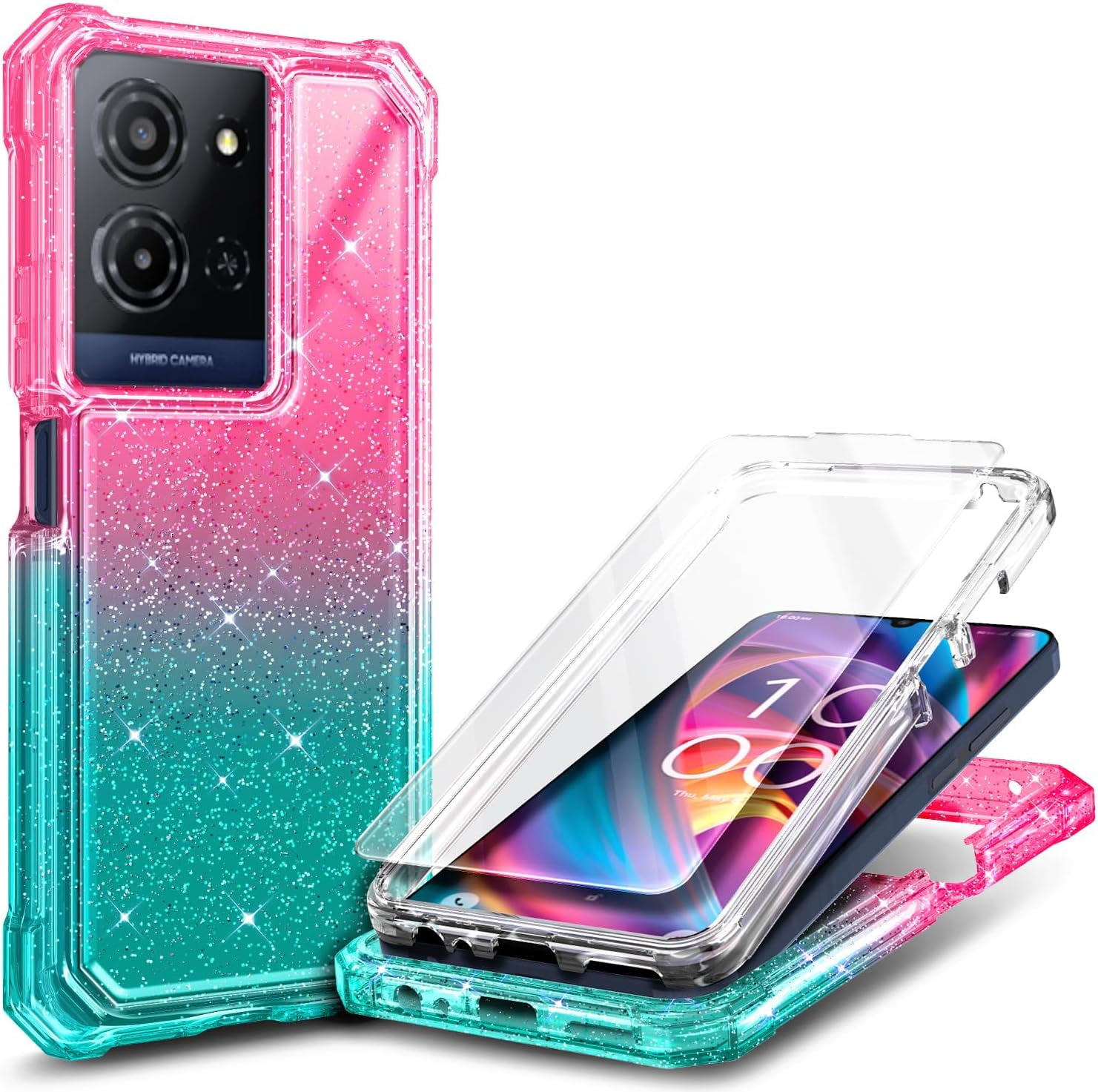 Compatible with TCL K32 5G & K33 Phone Case Glitter Pink/Aqua | Full ...