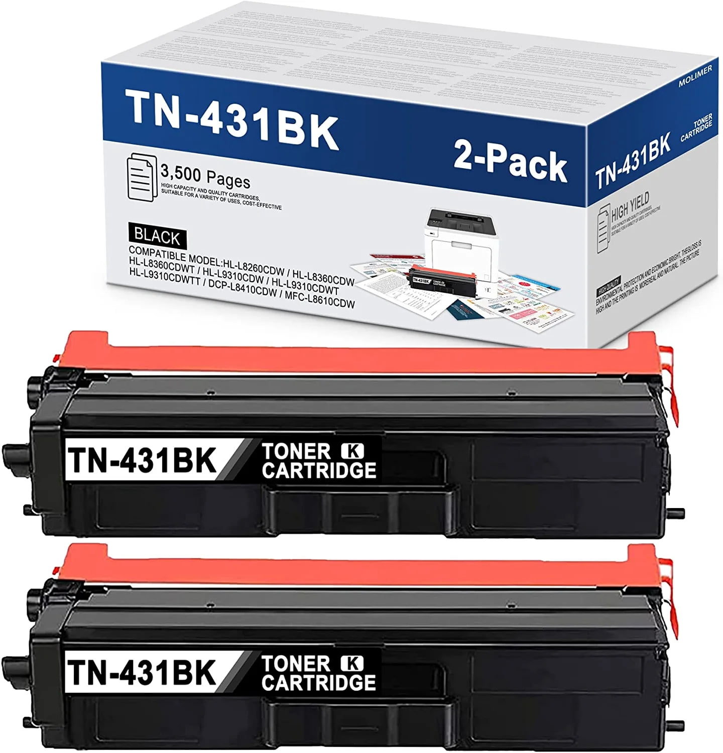 Compatible TN431BK TN431 2 Pack, Black Toner Cartridge Replacement for ...