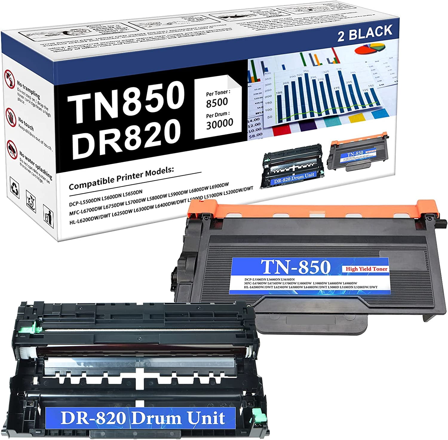 Brother Compatible Toner & Drum Cartridge TN850 / DR820 for Printer (1 ...