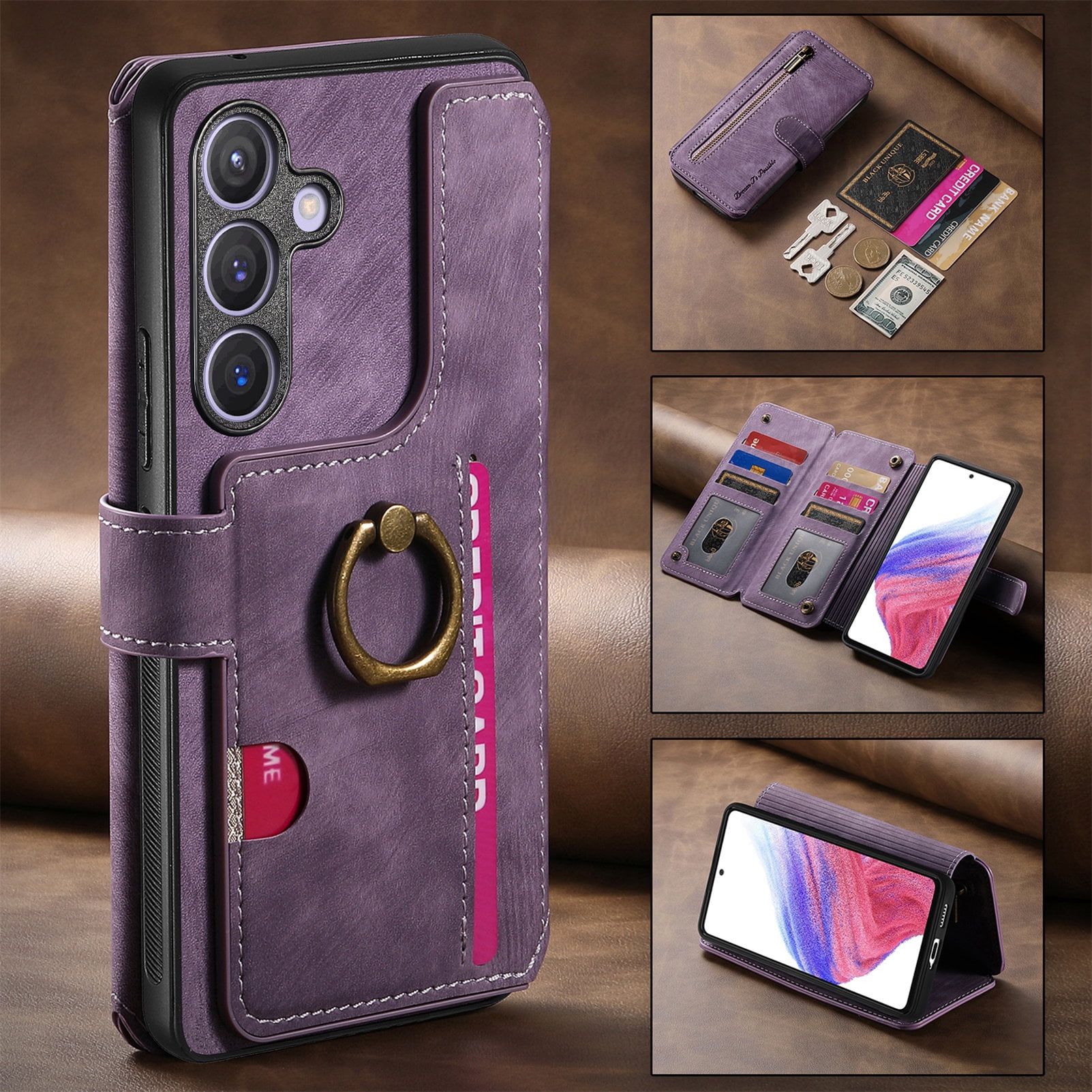 Compatible With Samsung Galaxy A15 Wallet Phone Case,With Ring Holder ...
