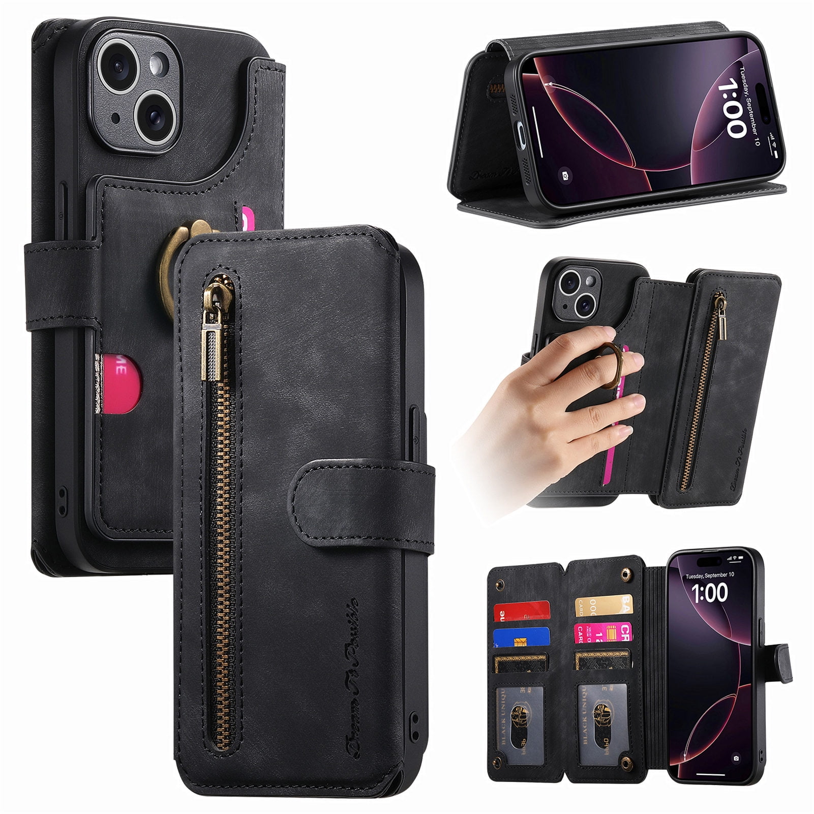 Compatible With iPhone 14 Plus Wallet Phone Case,With Ring Holder,Card ...