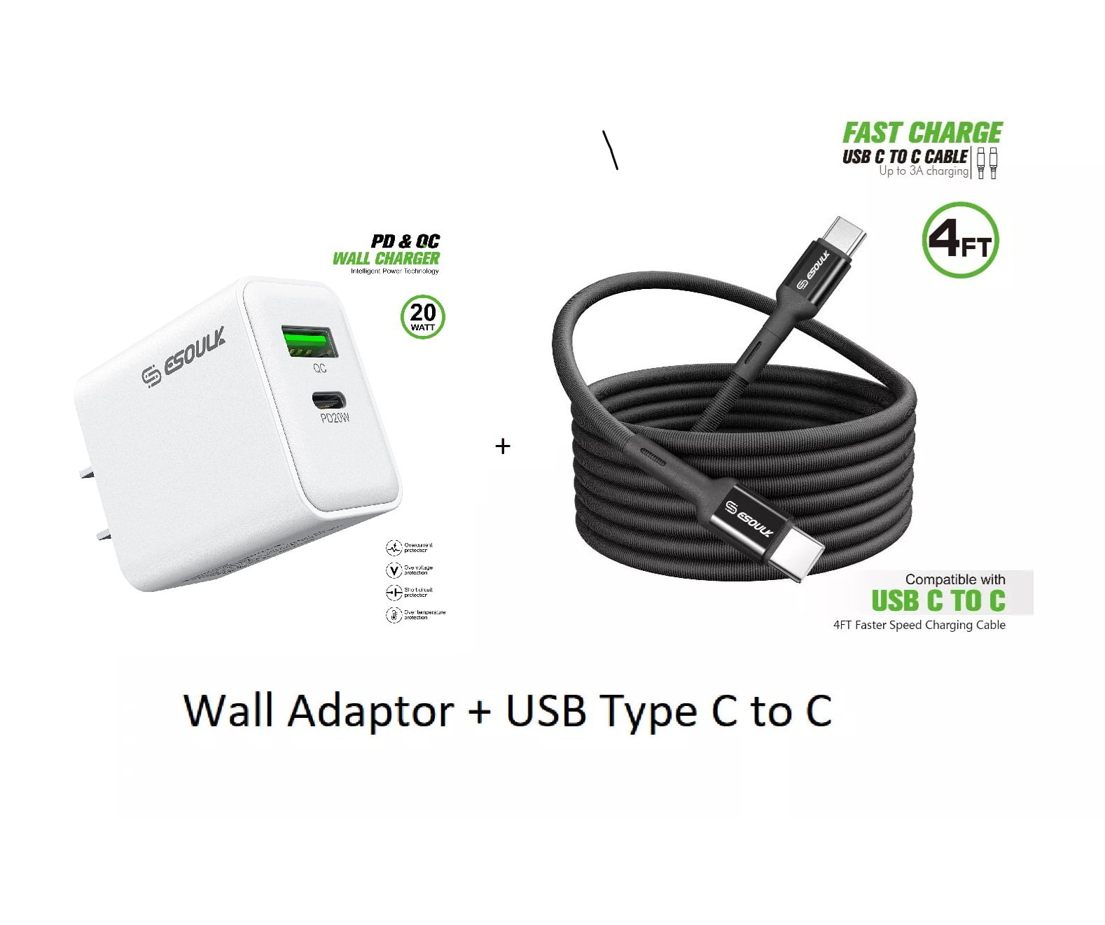 20W Fast Wall Charger + 4FT Type C USB Cable Compatible for Alcatel TCL ...