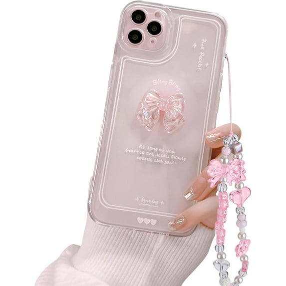 Compatible for iPhone 11 Cute 3D Pink Bowknot Slim Clear Aesthetic Design Women Teen Girls ...