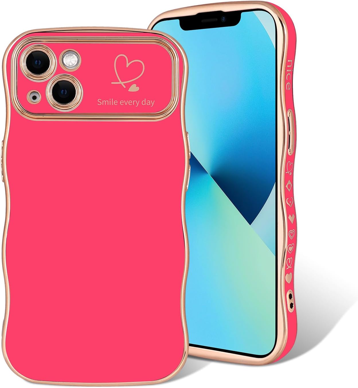 Compatible for iPhone 13 Case Electroplating Love Heart Wave Bumper ...