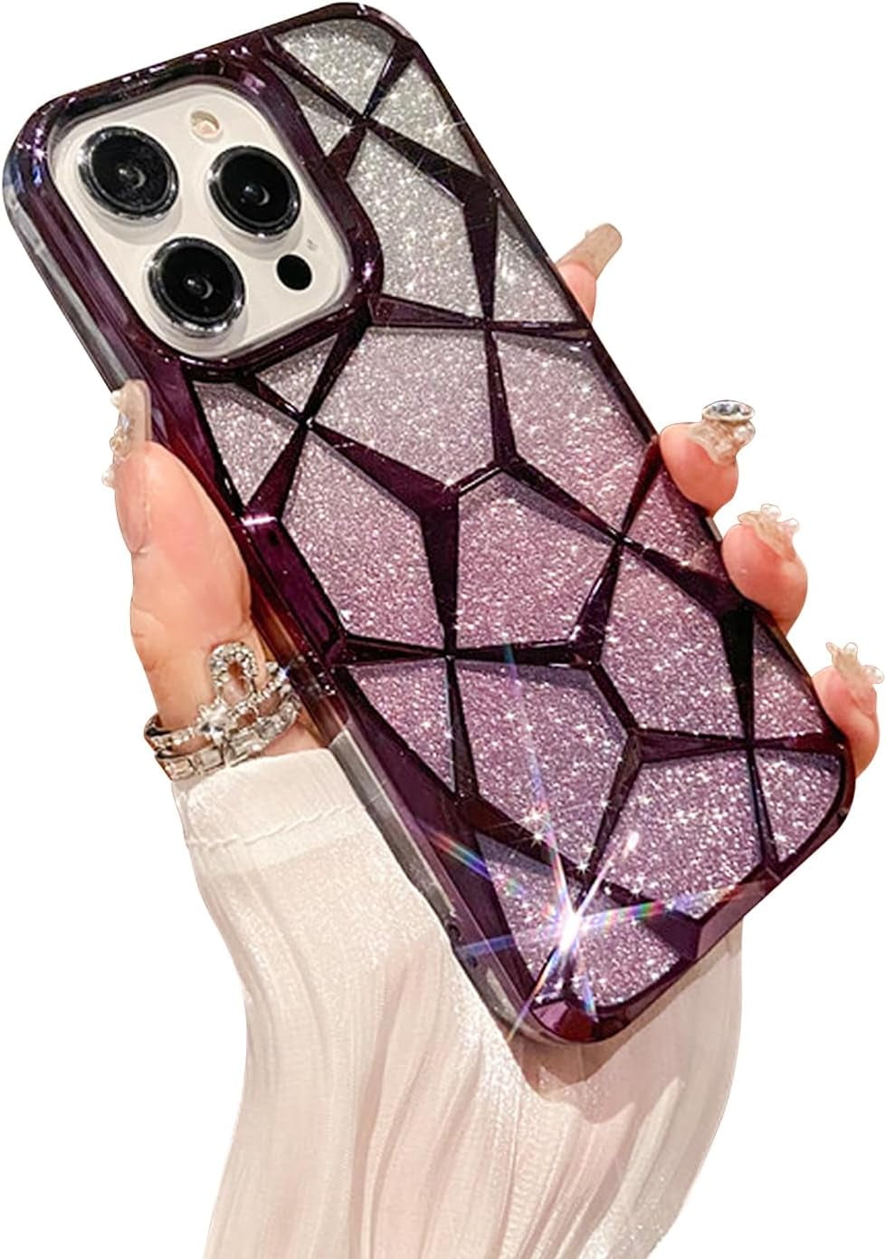 Compatible for iPhone 15 Pro Max Case with Luxury Glitter Cute Rhombus ...