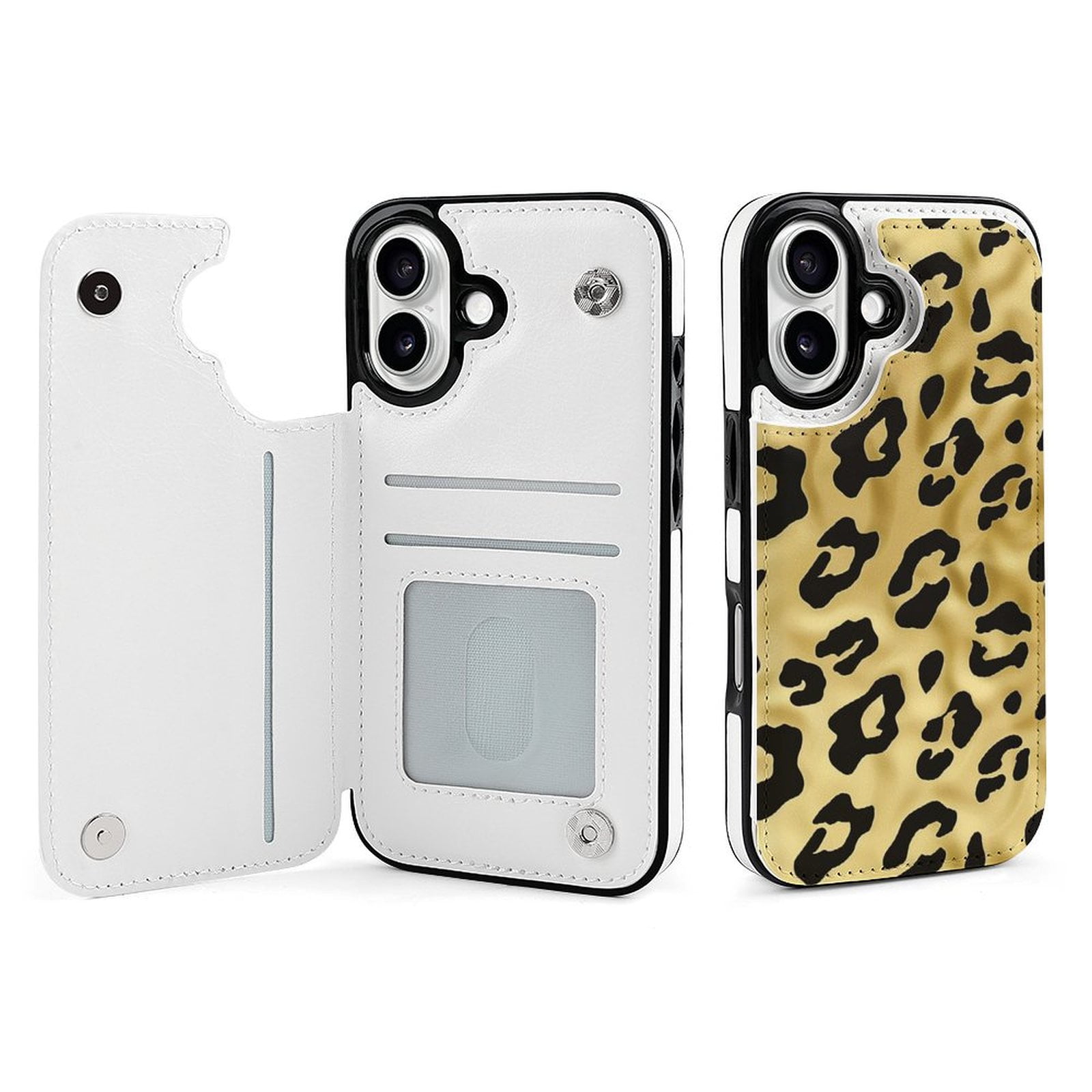 Compatible with iPhone 11 12 13 mini 14 15 16 Pro Max Plus Wallet Case with Card Holder, PU ...