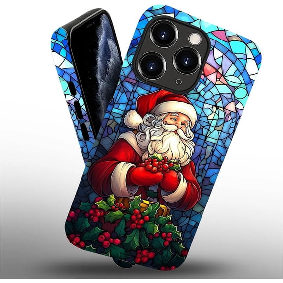 Compatible with iPhone 11 Pro Case,Christmas Santa Claus Glass Pattern ...