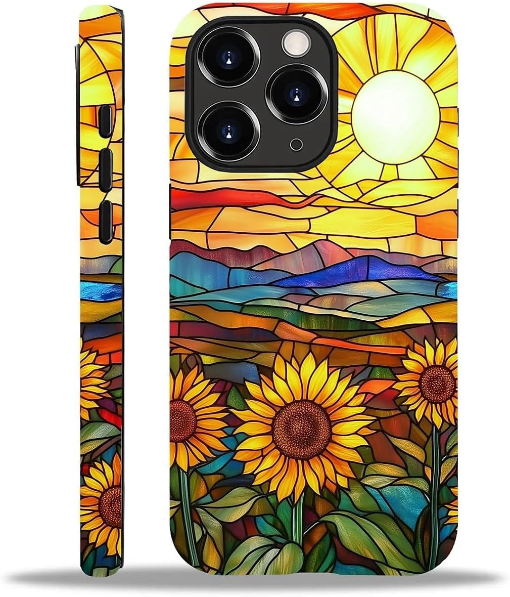 Compatible with iPhone 11 Pro Case, Sunflower Field Sunset Stained ...