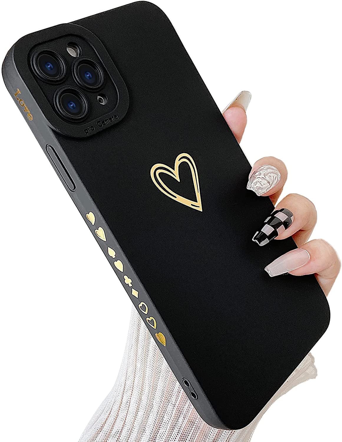 Compatible with iPhone 11 Pro Max Case, Gold Heart Pattern Soft Liquid ...