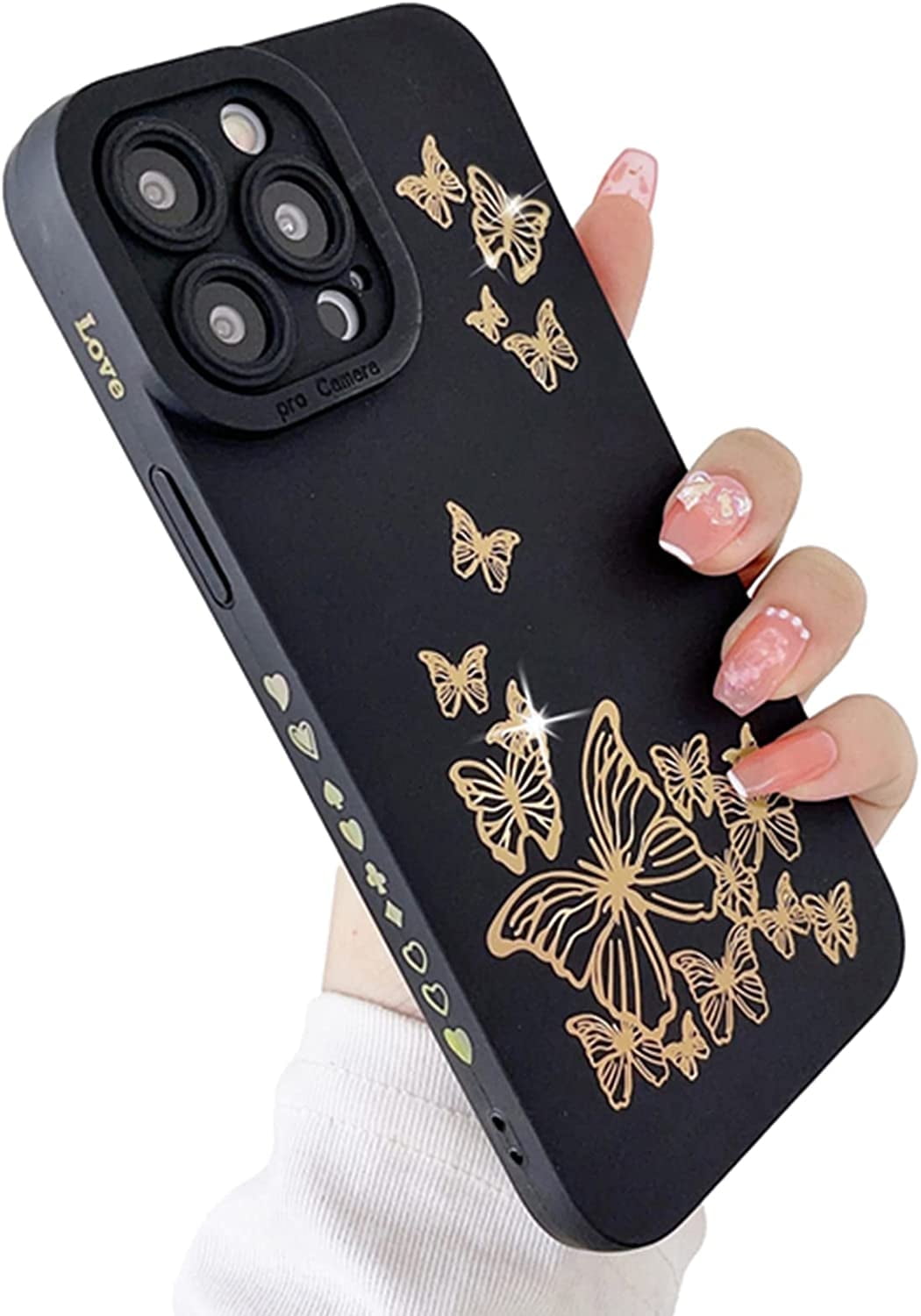 Compatible with iPhone 11 Pro Max/IPhone7P/8P Case, Butterfly Pattern with Side Plated Heart ...