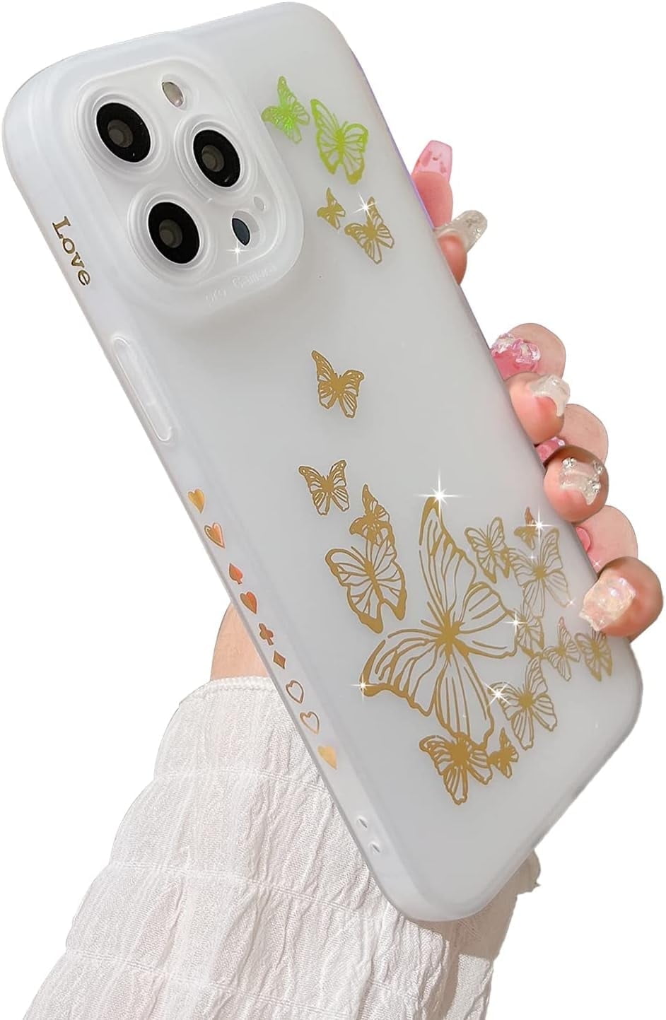 Compatible with iPhone 11 Pro Max/IPhone7P/8P Case, Butterfly Pattern with Side Plated Heart ...