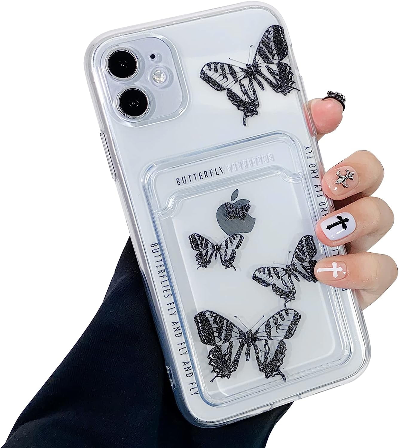 Compatible for iPhone 12 Case Clear with Card Holder, Cute Butterfly Phone Cover for Women Girl ...