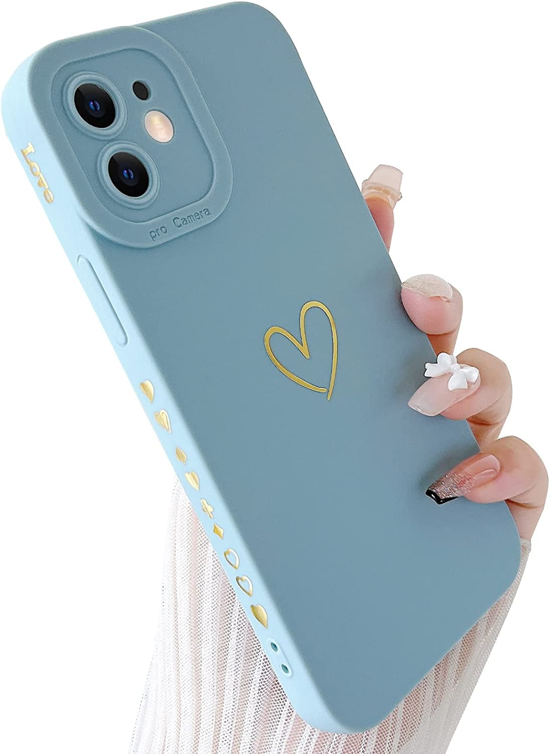 Compatible with iPhone 12 Case Cute, Luxury Heart Phone Case Side ...