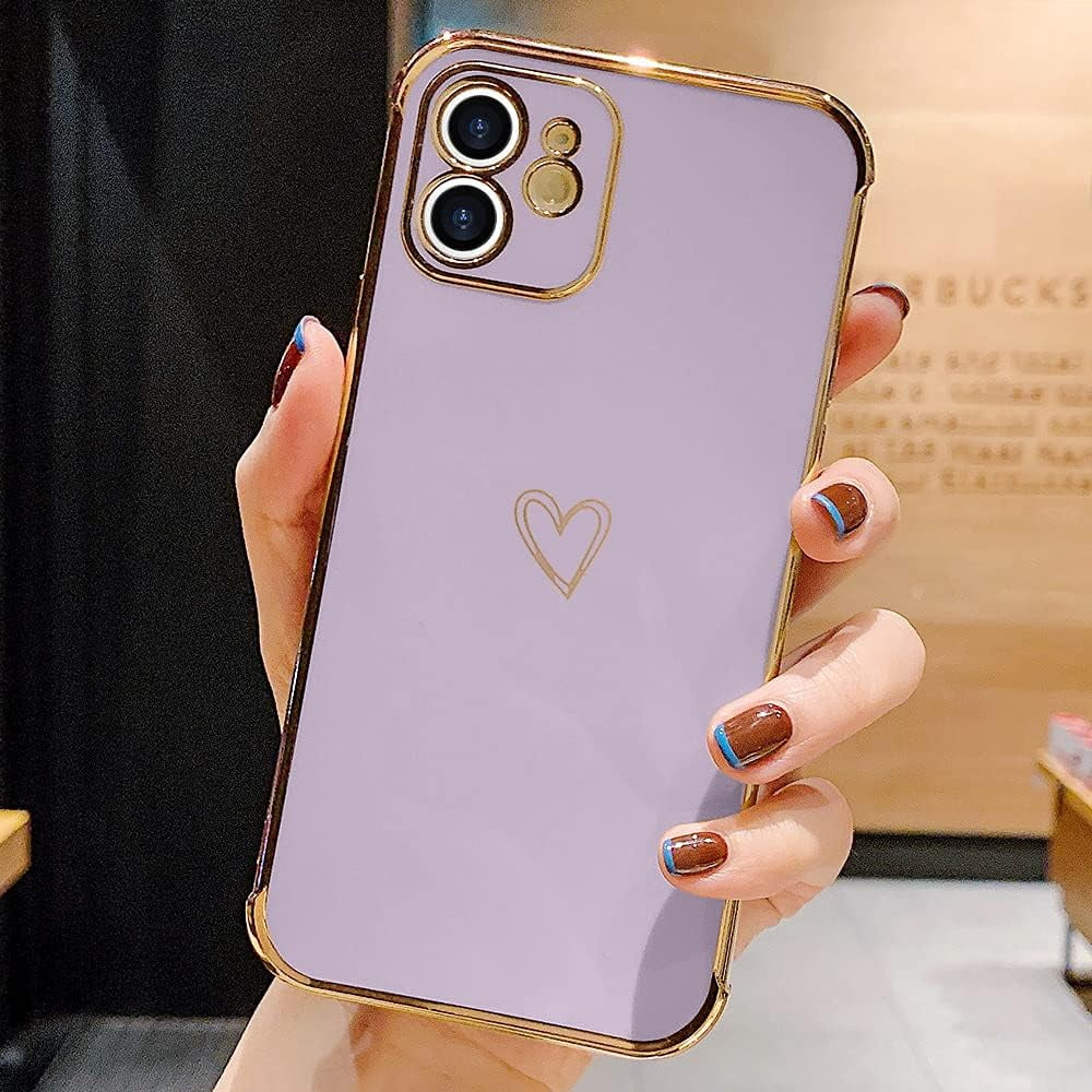 Compatible with iPhone 12 Case for Women Girls Cute Gold Heart Pattern ...