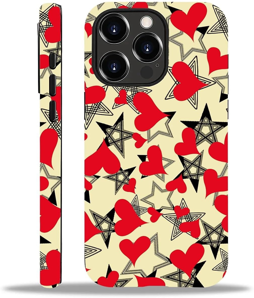 Compatible with iPhone 12 Pro Case, Red Hearts Black Stars Case Soft ...