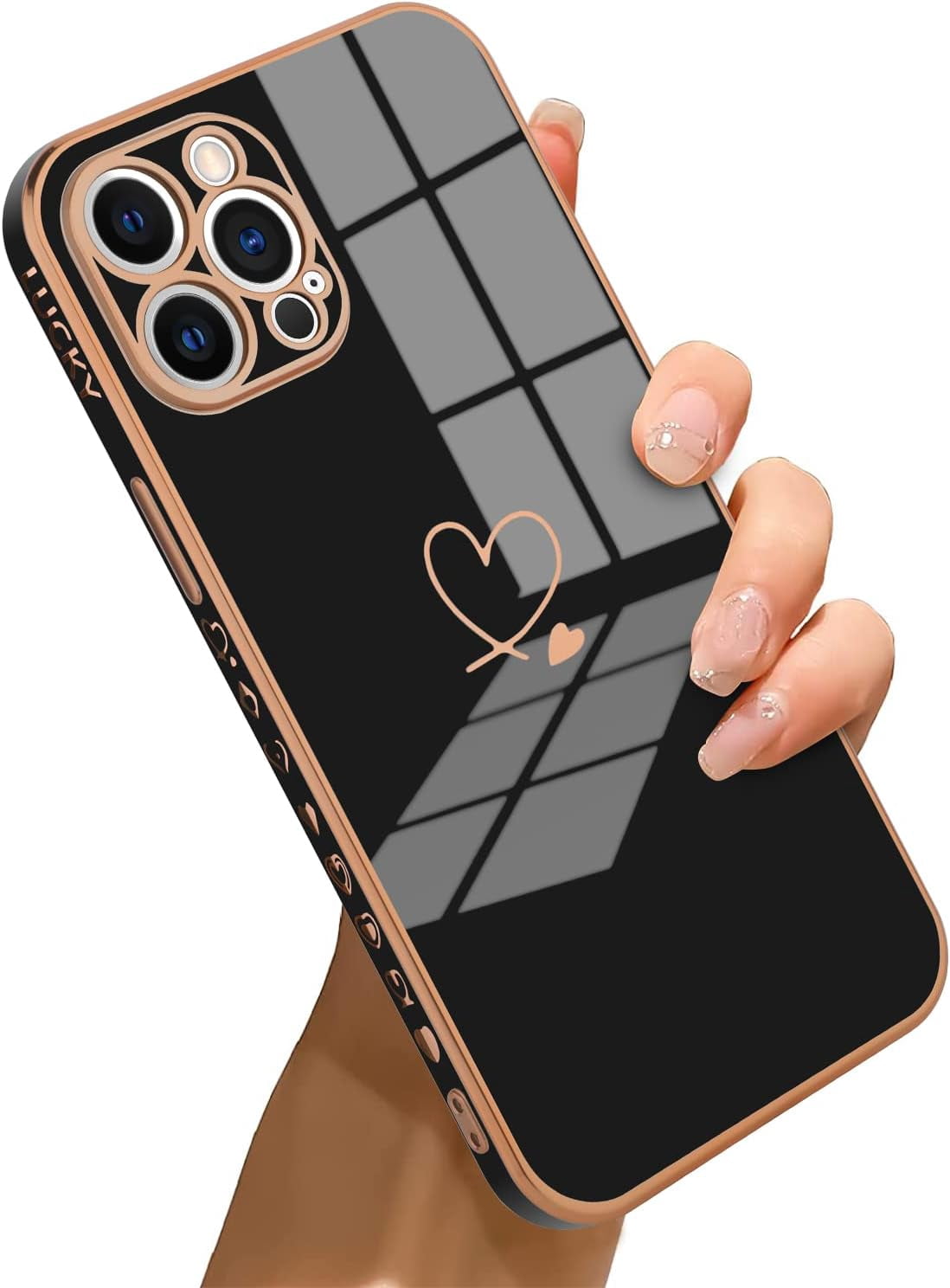 Compatible with iPhone 12 Pro Max Case Heart Cute Pattern Plating ...
