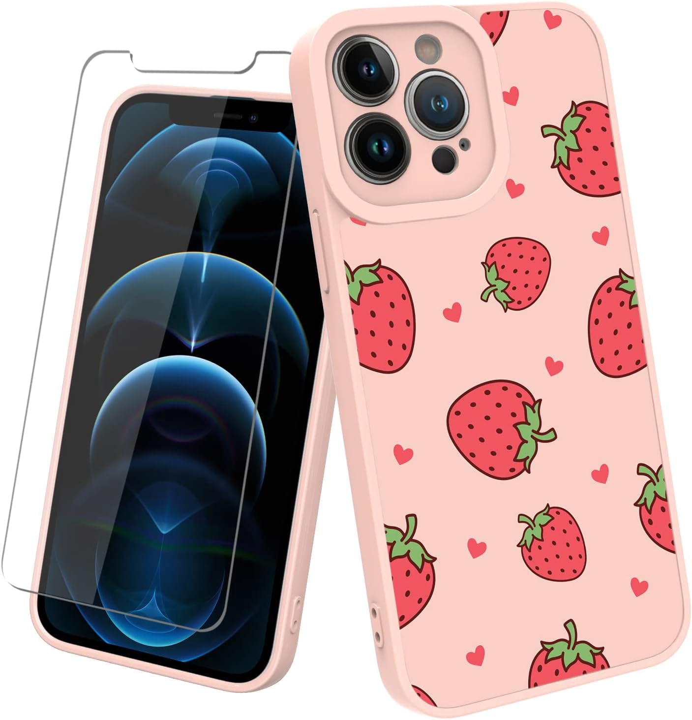 Compatible with iPhone 12 Pro Max Case Pink Strawberry Cute Pattern ...