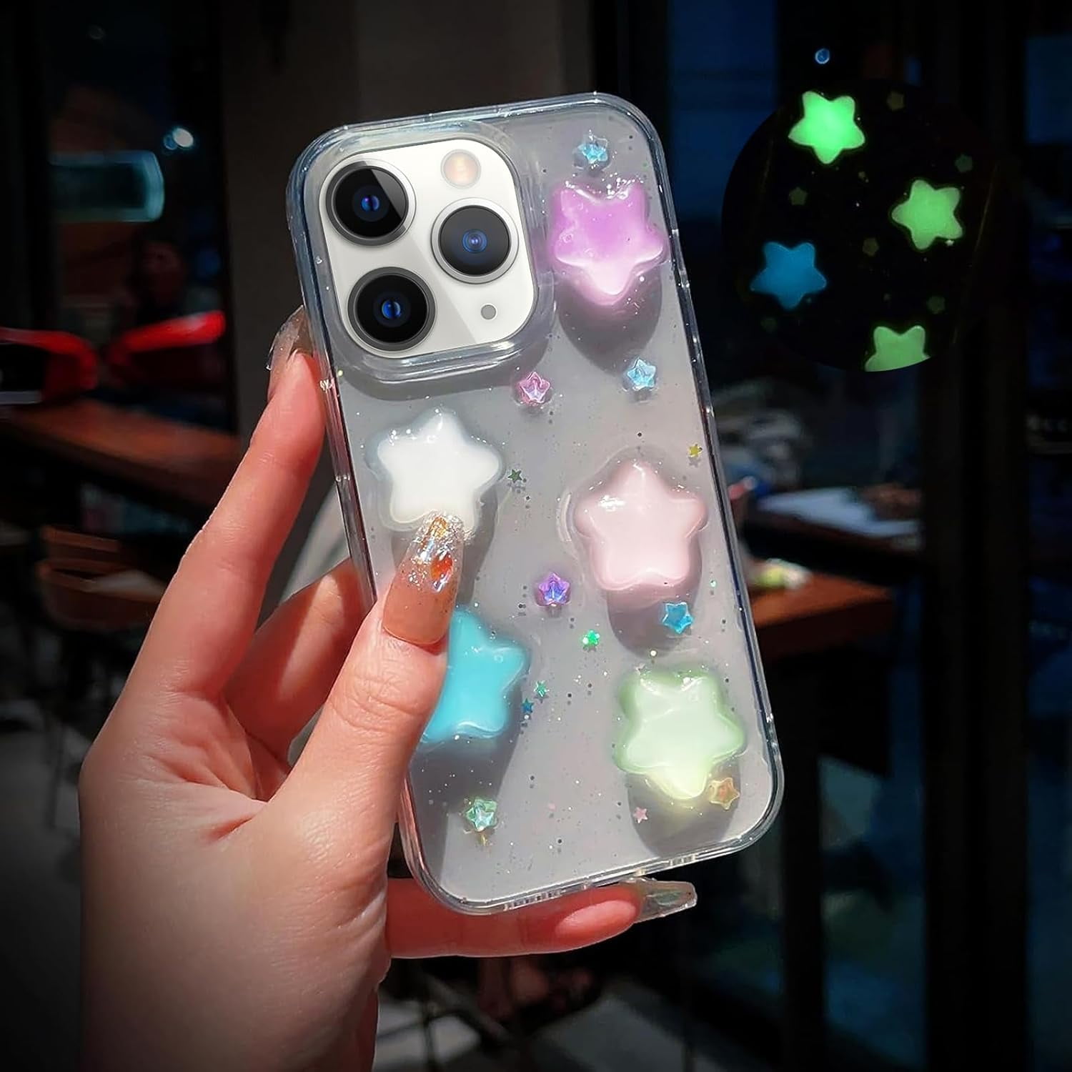 Compatible with iPhone 12 Pro Max Luminous Case 3D Stars Clear Case Glow in The Dark Noctilucent ...