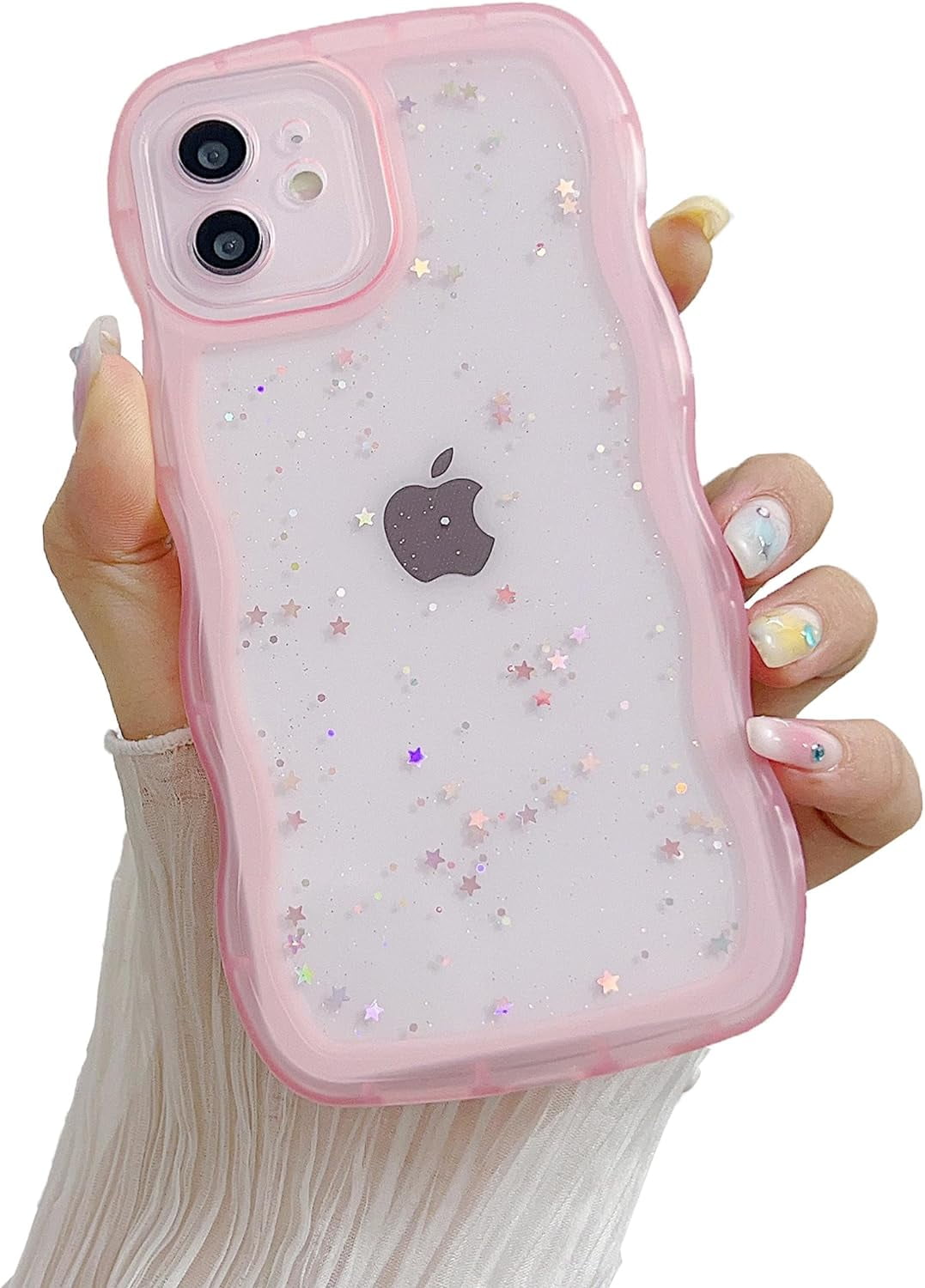 Compatible with iPhone 12 Wavy Edge Shiny Stars Clear Cute Phone Case ...