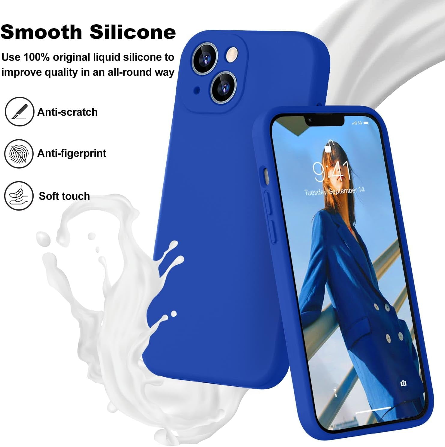 Compatible with iPhone 13 Case 6.1 inch Premium Liquid Silicone [Soft Microfiber Lining Anti ...