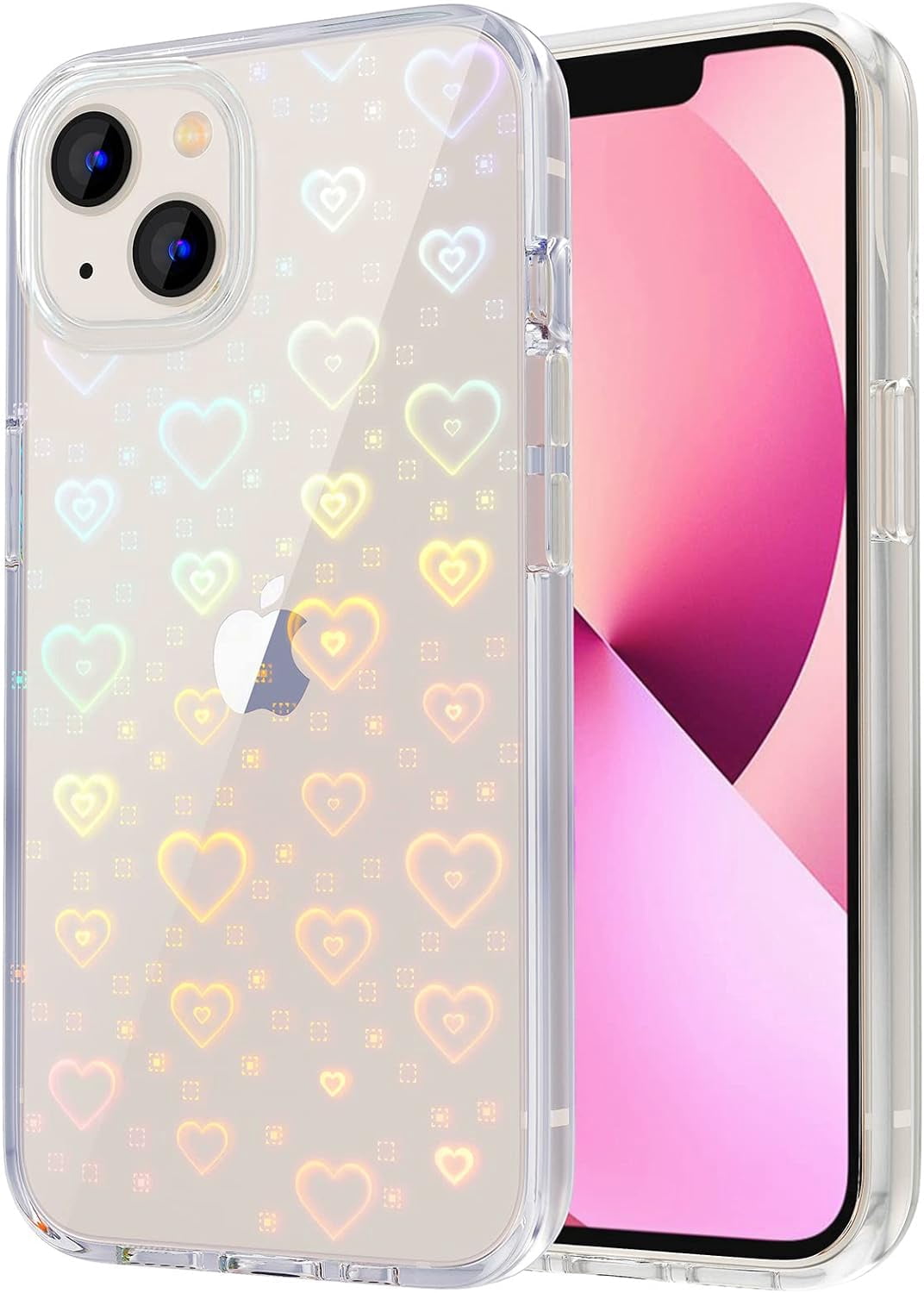 Compatible iPhone 13 Case, Clear Cute Glitter Laser Holographic Love ...