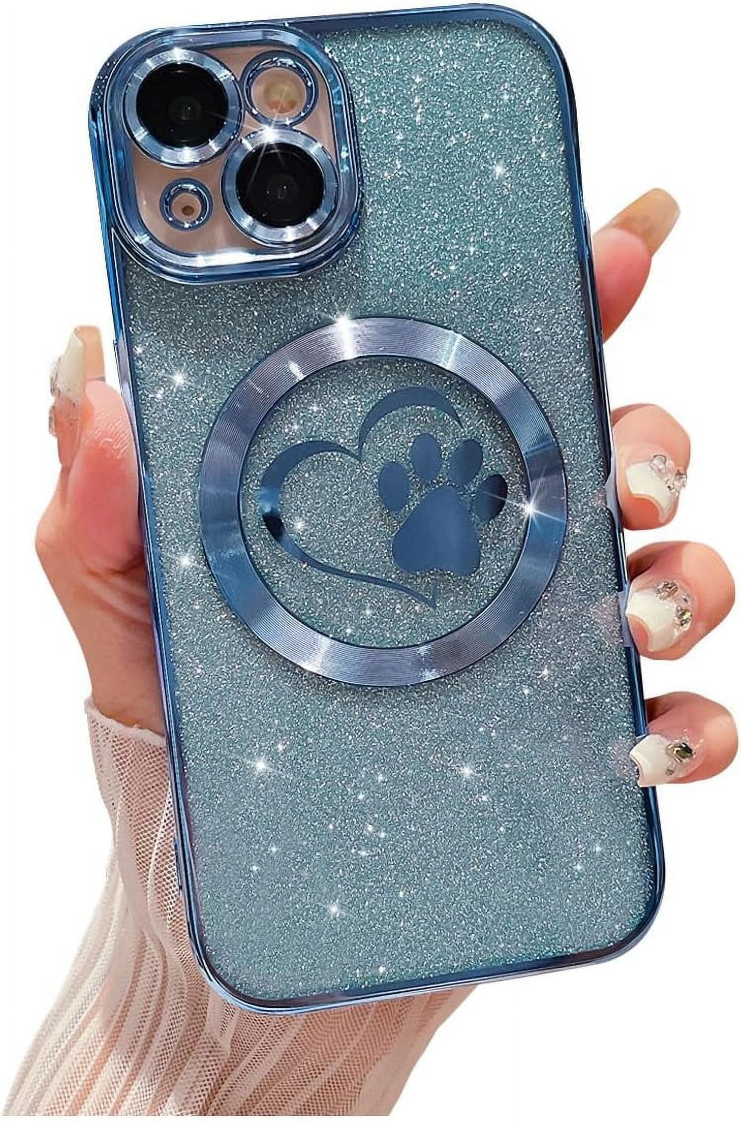 Compatible for iPhone 13 Case Glitter Clear Paw Love Heart [ Compatible with MagSafe ] [ Strong ...
