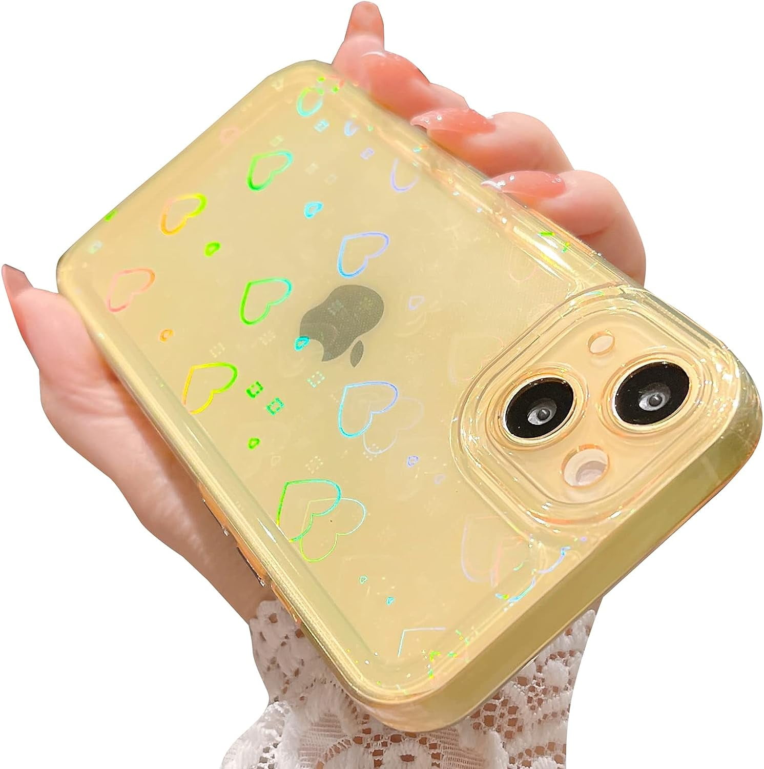 Compatible for iPhone 13 Clear Case, Cute Glitter Heart Rainbow Laser ...