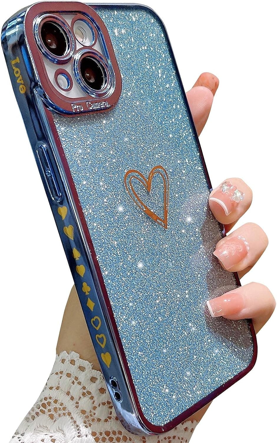 Compatible with iPhone 13 Glitter Plating Love Heart Case, Cute Luxury ...