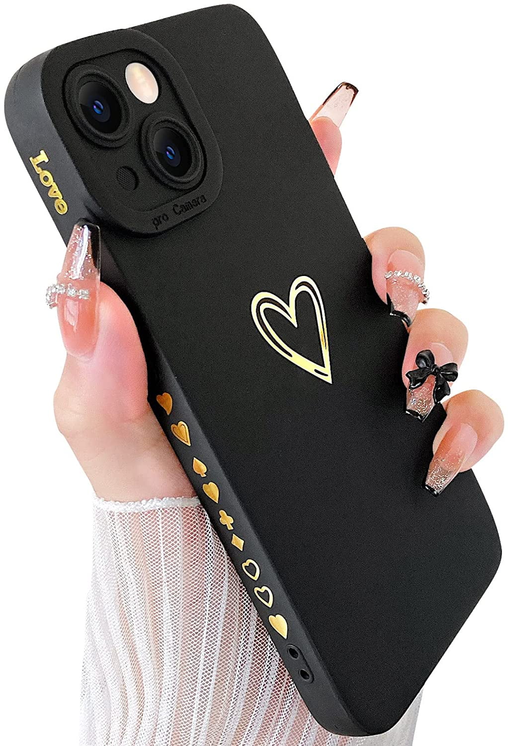 Compatible with iPhone 13 Mini Case Gold Heart Pattern Soft Liquid ...