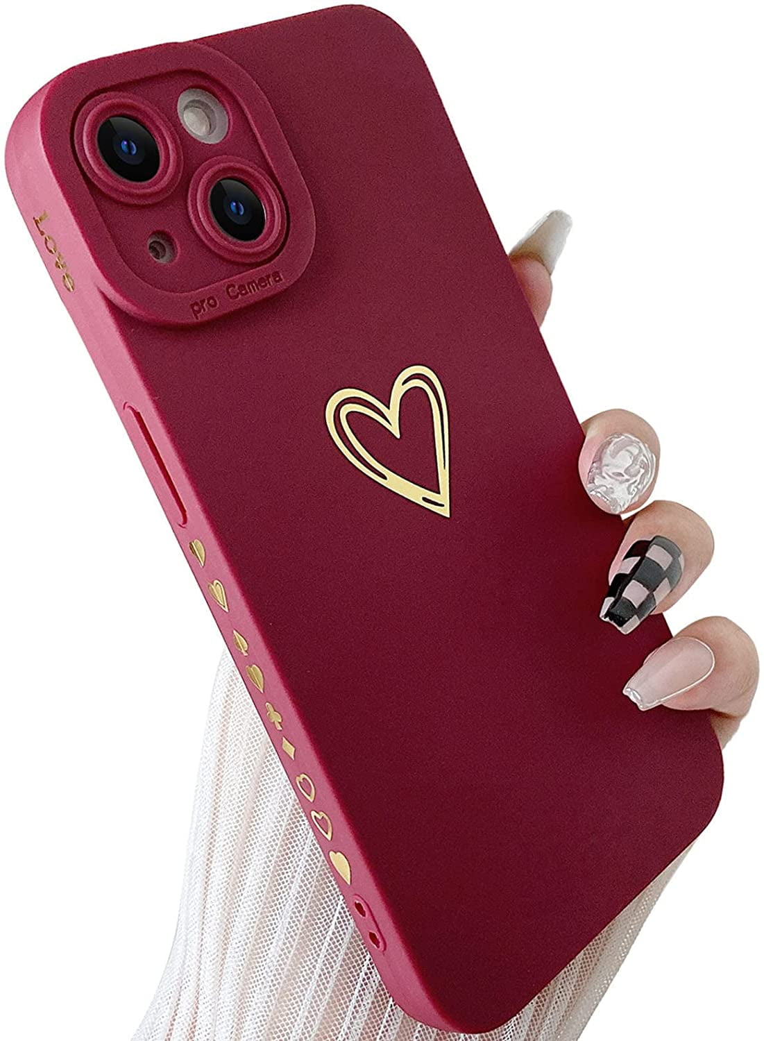 Compatible with iPhone 13 Mini Case Gold Heart Pattern Soft Liquid ...