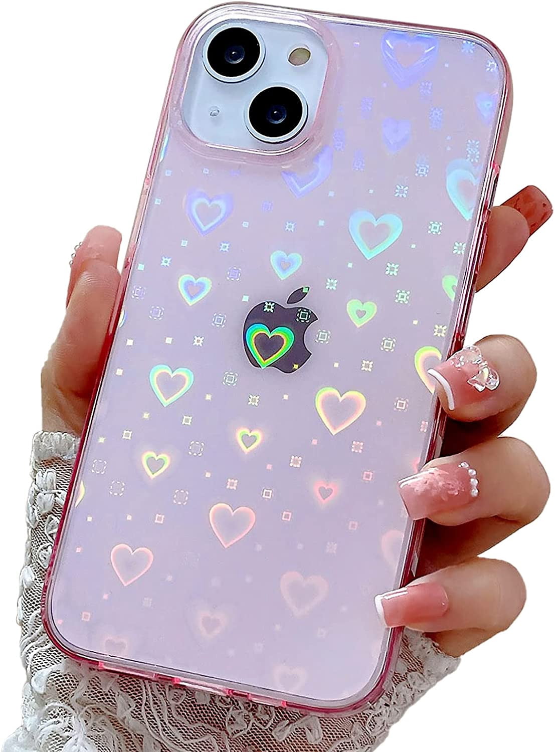 Compatible with iPhone 13 Mini Case, for Laser Glitter Bling Heart Soft ...