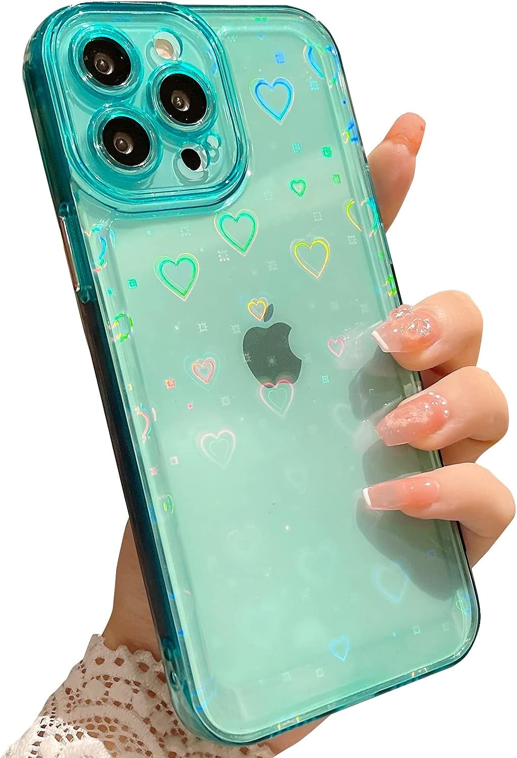 Compatible for iPhone 13 Pro Max 6.7 Inch Clear Glitter Heart Case ...