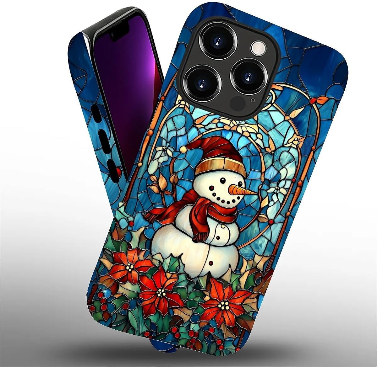 Compatible with iPhone 13 Pro Max Case,Christmas Snowman Glass Pattern ...