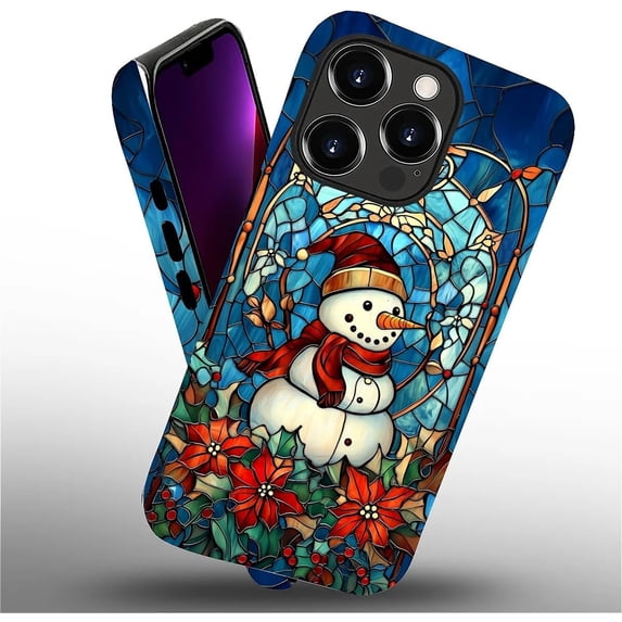 Compatible with iPhone 13 Pro Max Case,Christmas Snowman Glass Pattern ...
