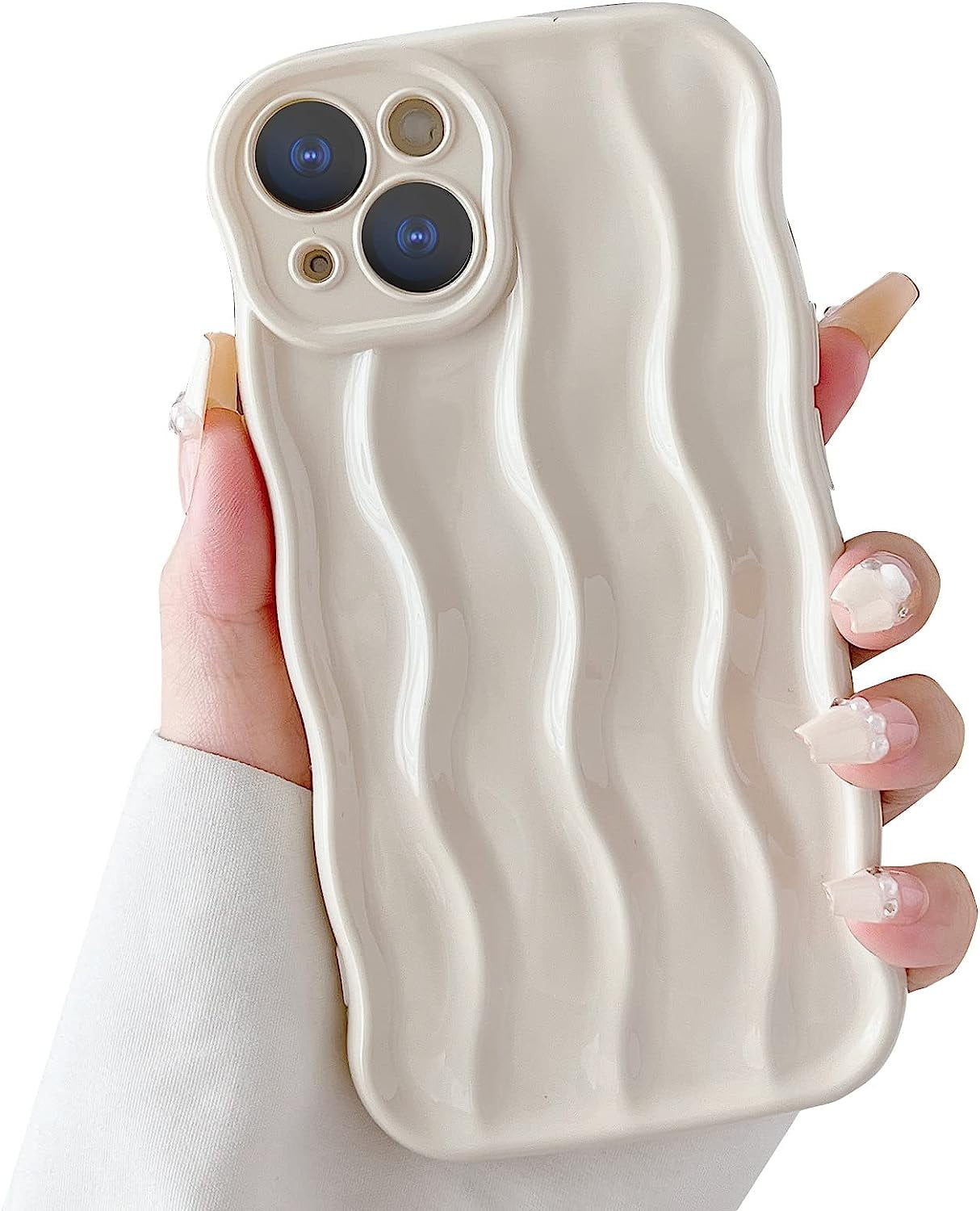 Compatible with iPhone 13 Pro Max Case Water Ripple Pattern Cute Curly Wave Frame Shape ...