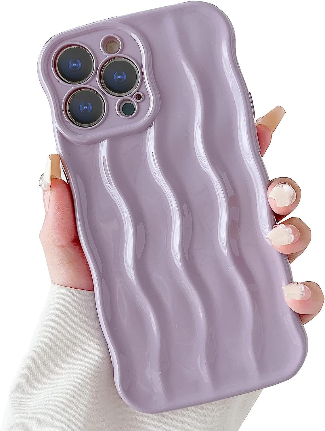 Compatible with iPhone 13 Pro Max Case Water Ripple Pattern Cute Curly Wave Frame Shape ...